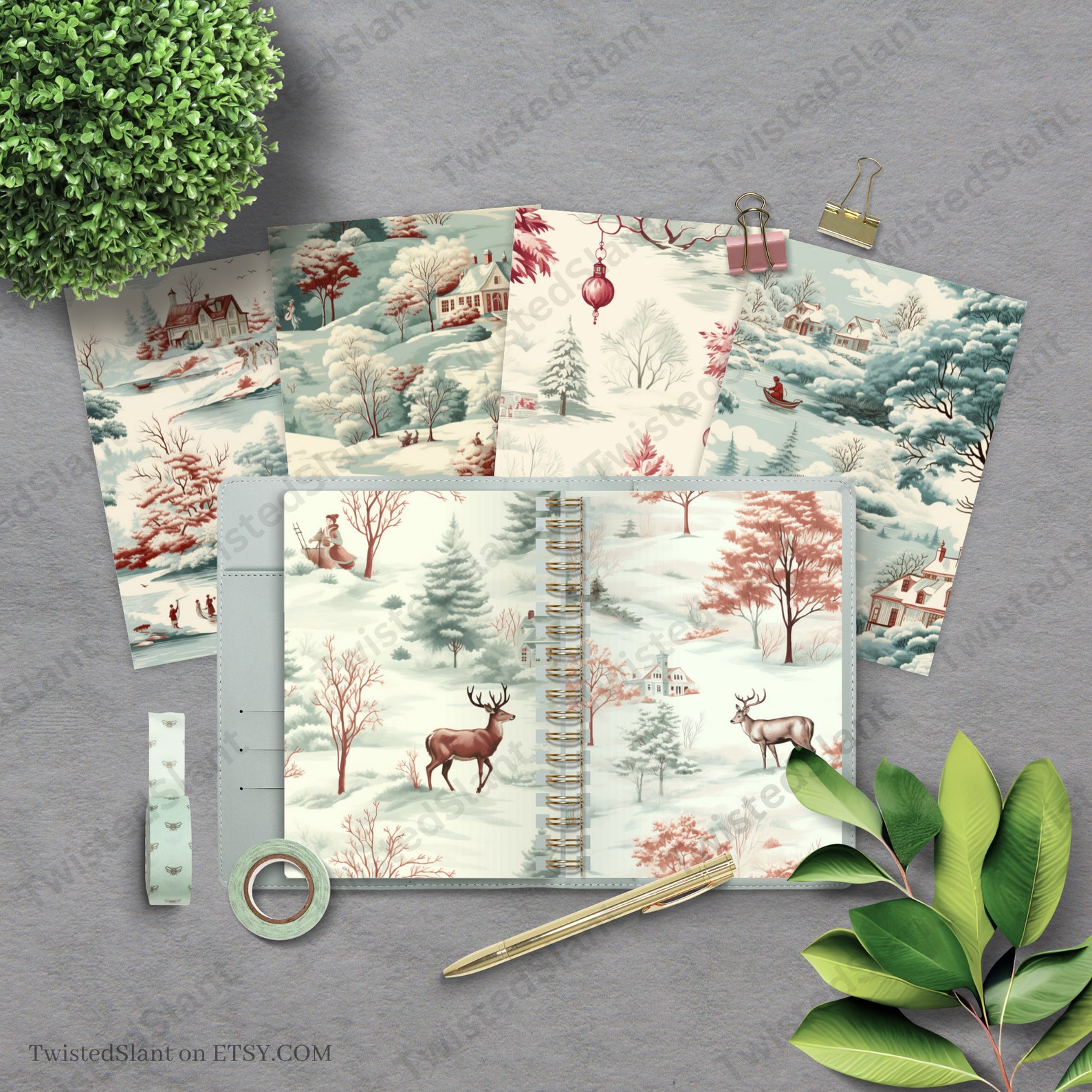 Christmas Toile Digital Paper | INSTANT DOWNLOAD | Christmas Digital ...