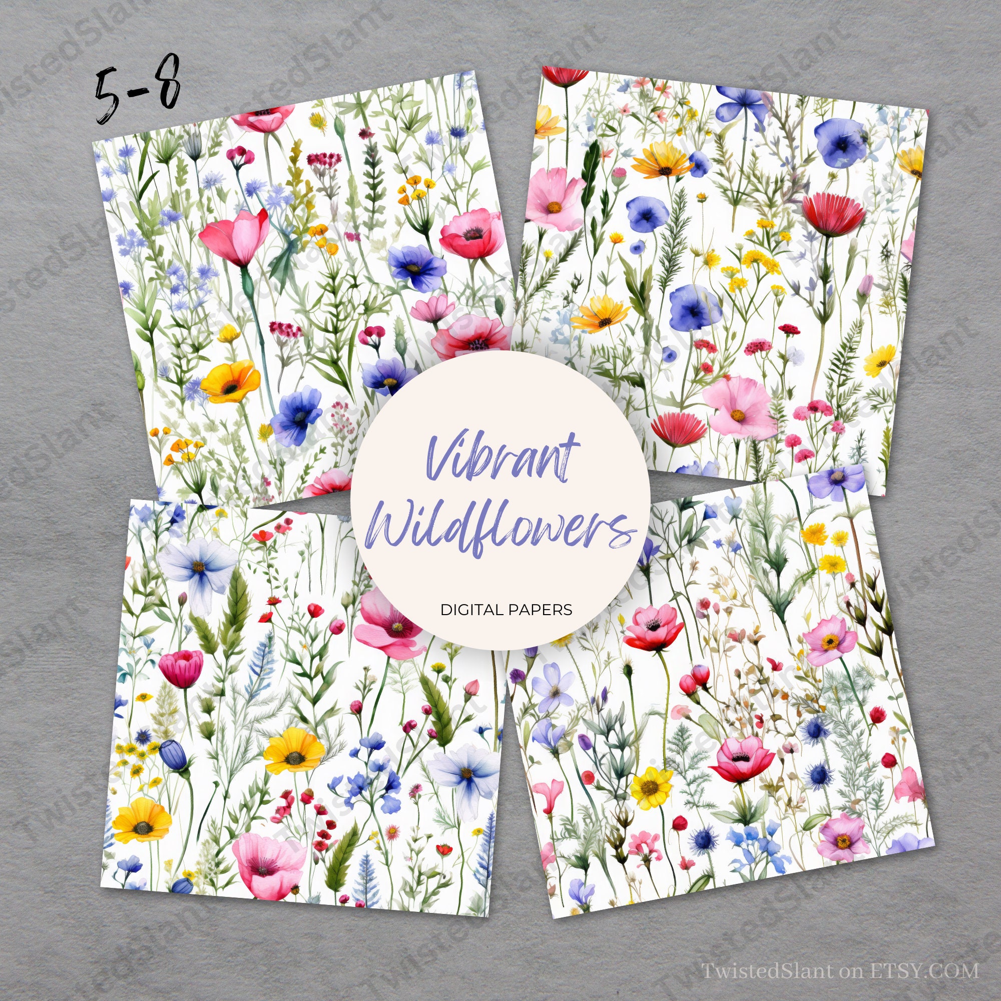 Wildflowers Printable Digital Papers | INSTANT DOWNLOAD | Wildflower ...