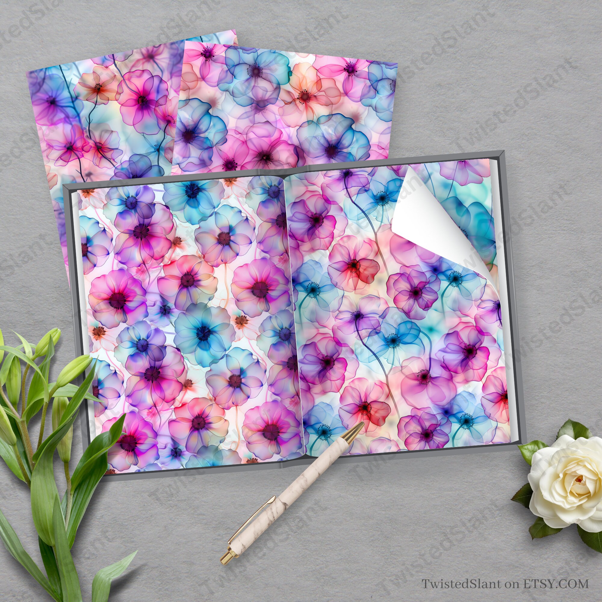 Floral Alcohol Ink Digital Paper | INSTANT DOWNLOAD | Seamless Textures ...