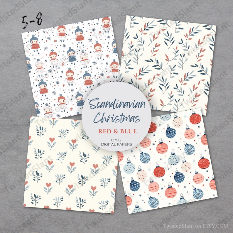 Scandinavian Christmas Digital Papers | INSTANT DOWNLOAD | Scandinavian ...