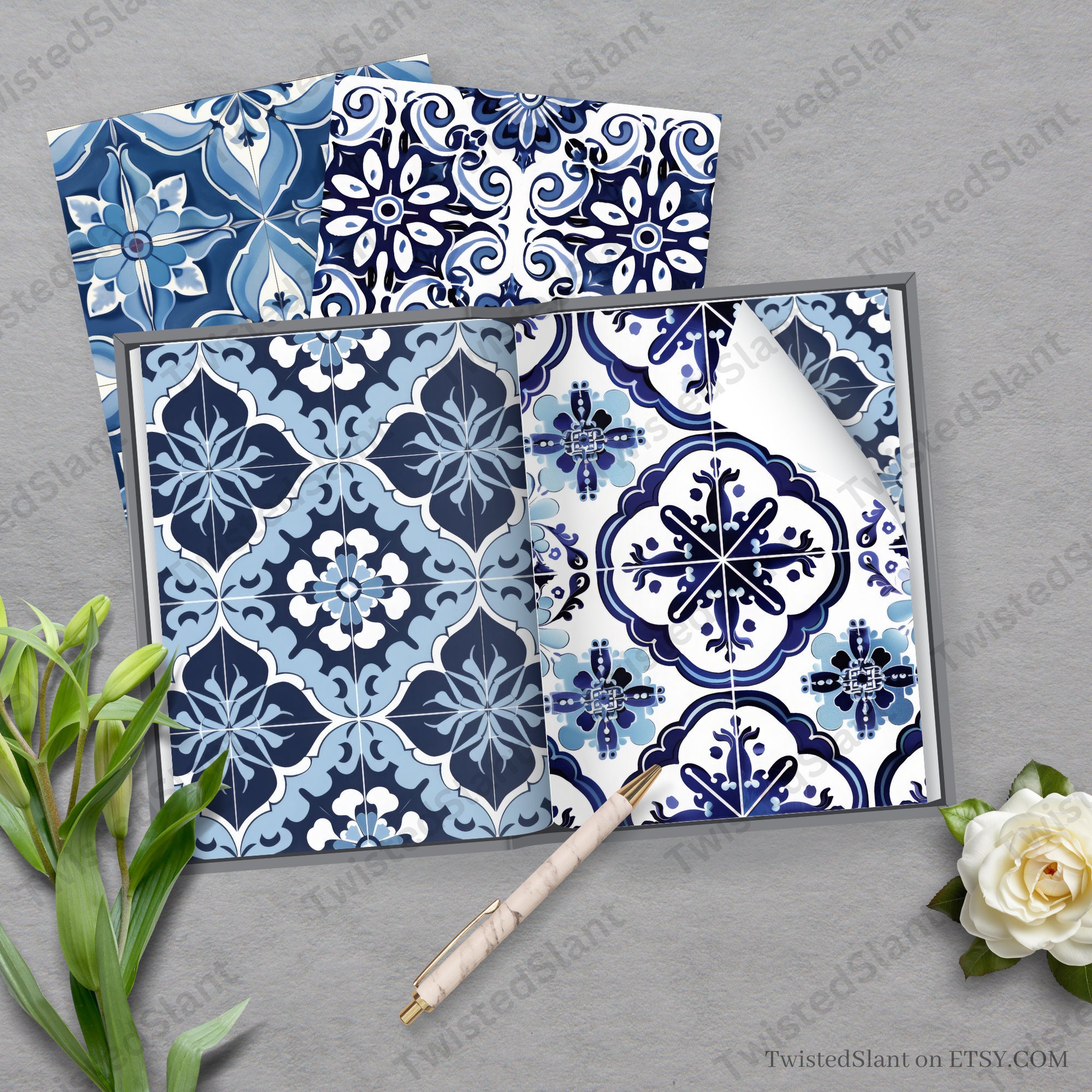 Blue Tile Digital Paper | INSTANT DOWNLOAD | Mediterranean Tile | Blue ...