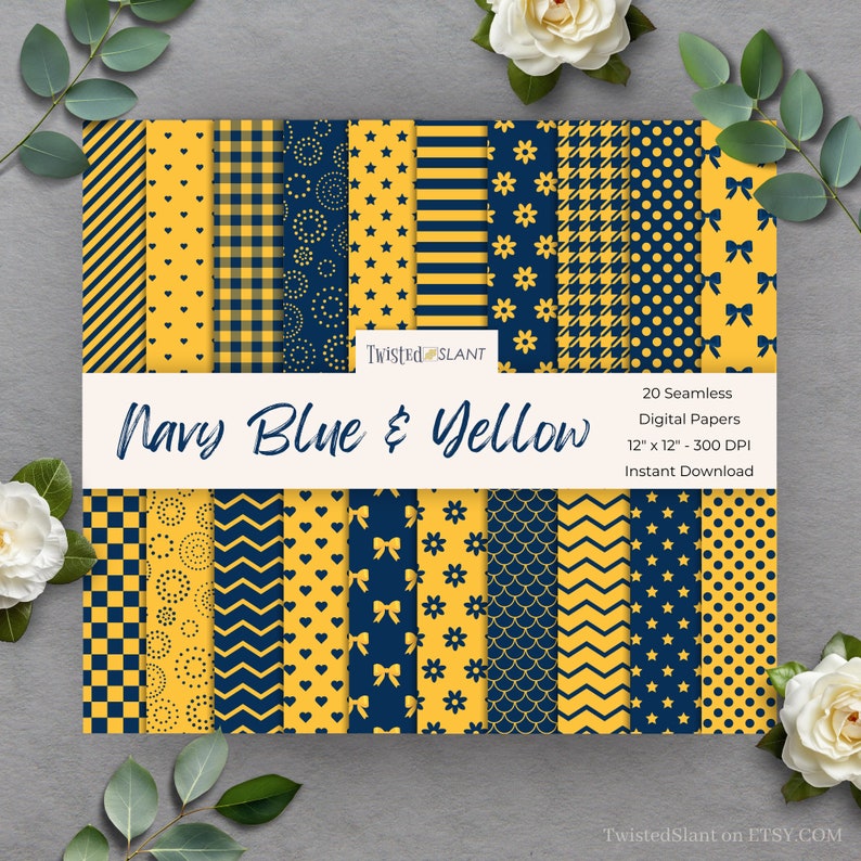 Navy Blue and Yellow Digital Paper | INSTANT DOWNLOAD | Seamless ...