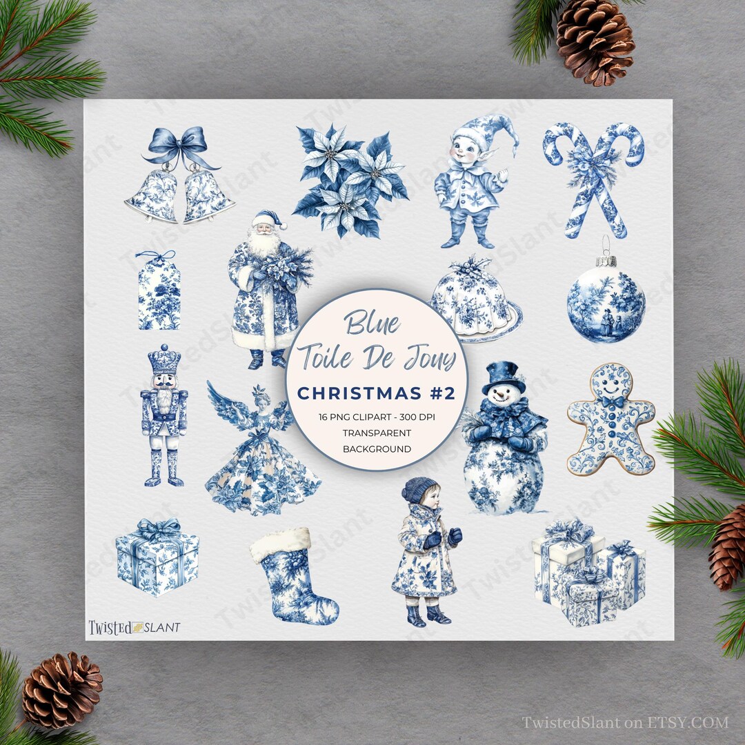 Christmas Toile Clipart Holiday | INSTANT DOWNLOAD | Blue Toile De Jouy ...