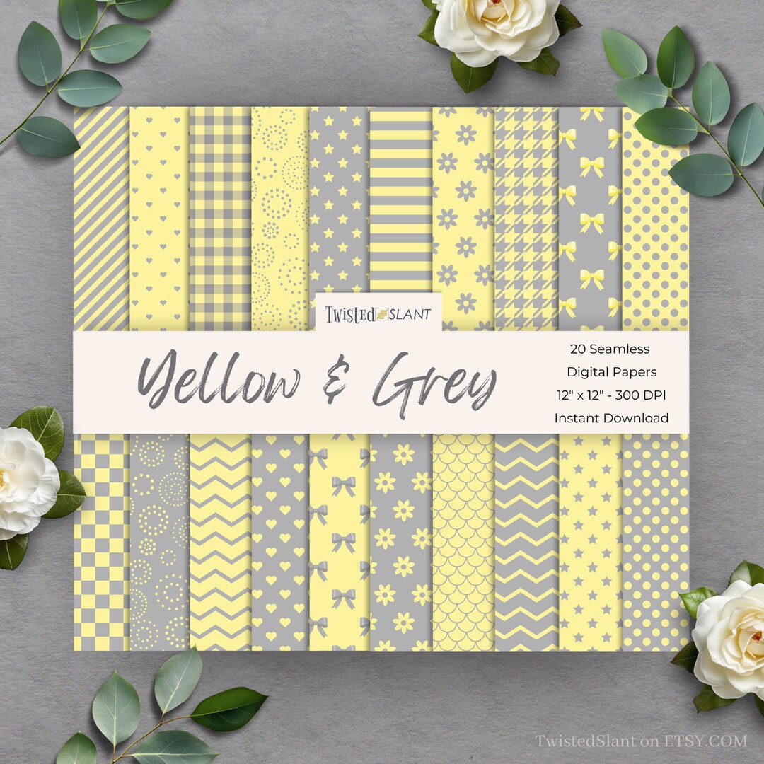 Yellow and Grey Digital Paper | INSTANT DOWNLOAD | Seamless Geometric ...