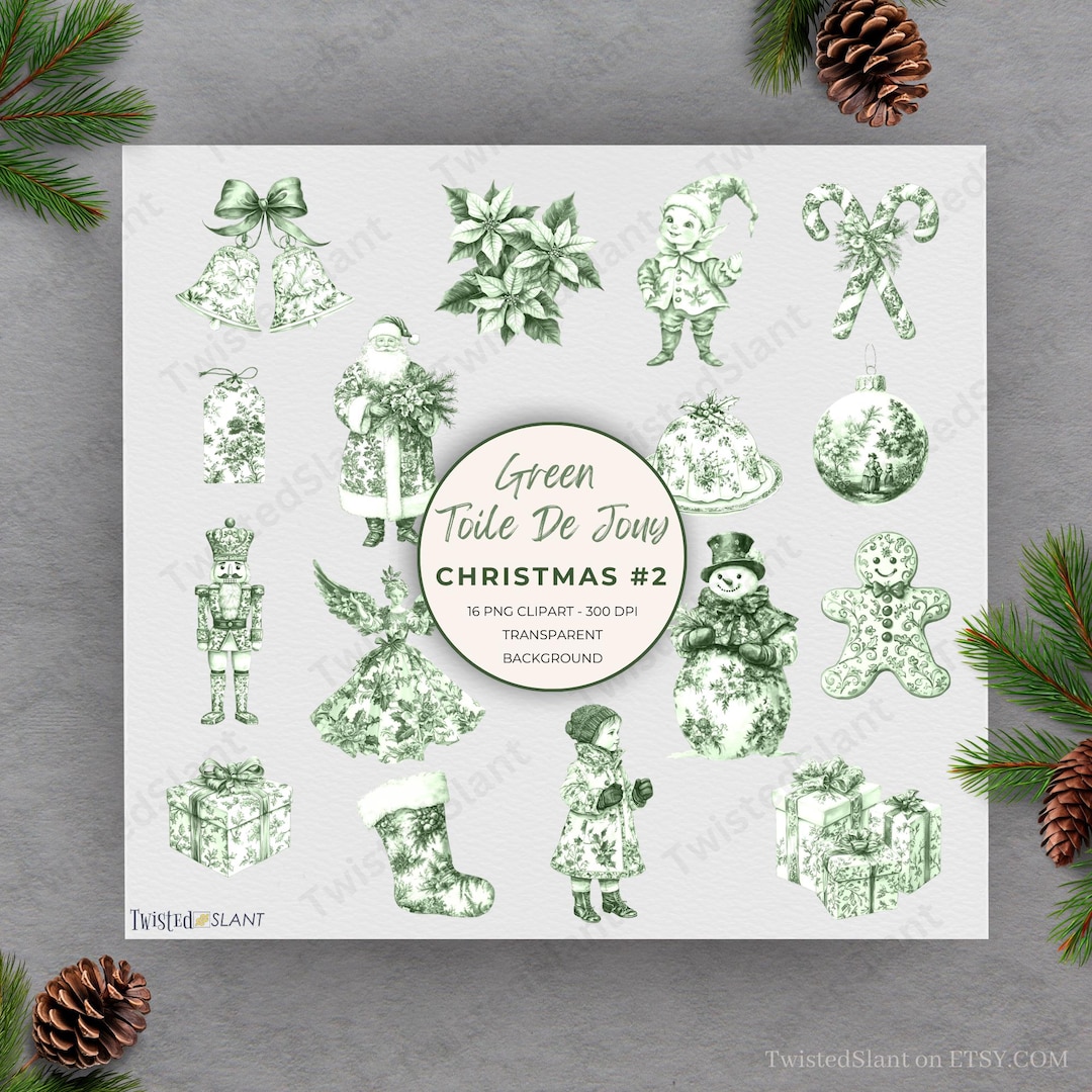 Christmas Toile Clipart | INSTANT DOWNLOAD | Green Toile | Chinoiserie ...