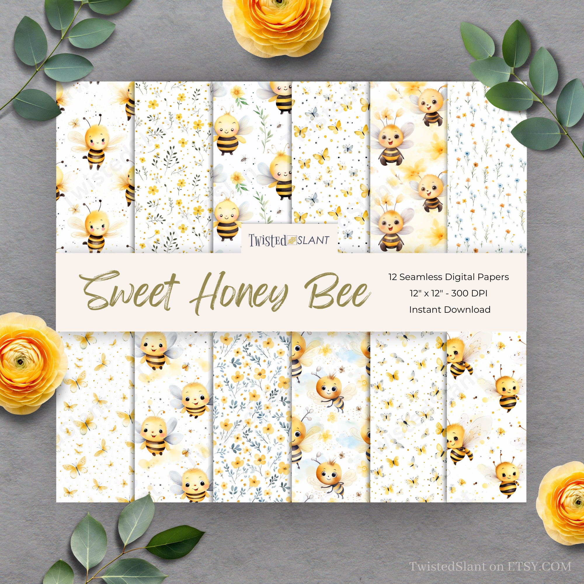 Honey Bee Digital Paper Seamless Pattern INSTANT DOWNLOAD Bee Digital ...
