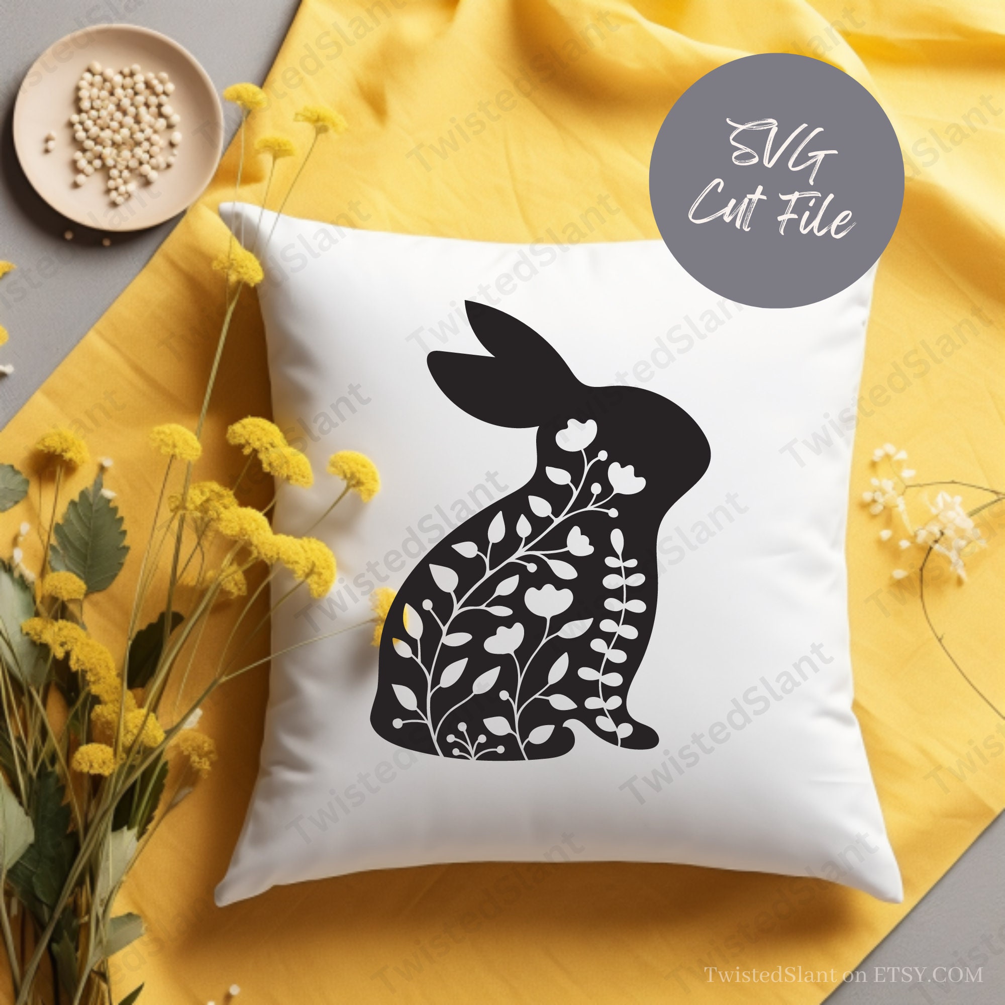 Floral Bunny Svg INSTANT DOWNLOAD Rabbit Silhouette Svg Cute Bunny Svg ...