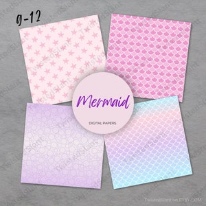 Mermaid Digital Paper, Mermaid Tail Clipart, Seamless Papers, Mermaid ...