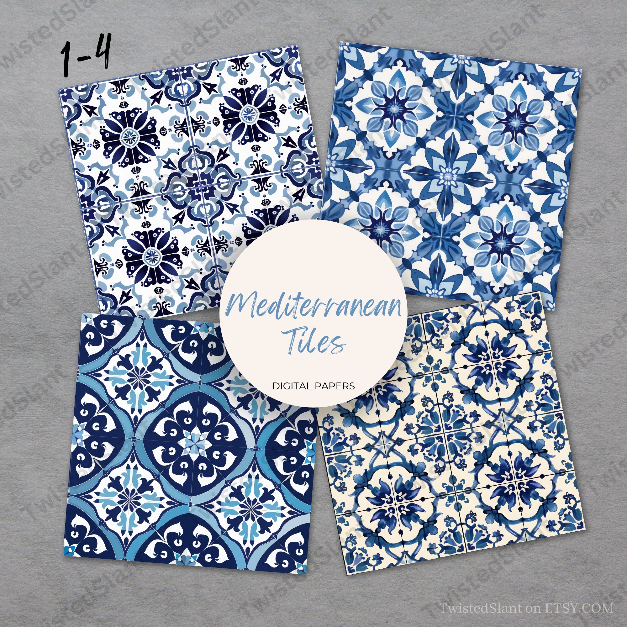 Blue Tile Digital Paper | INSTANT DOWNLOAD | Mediterranean Tile | Blue ...