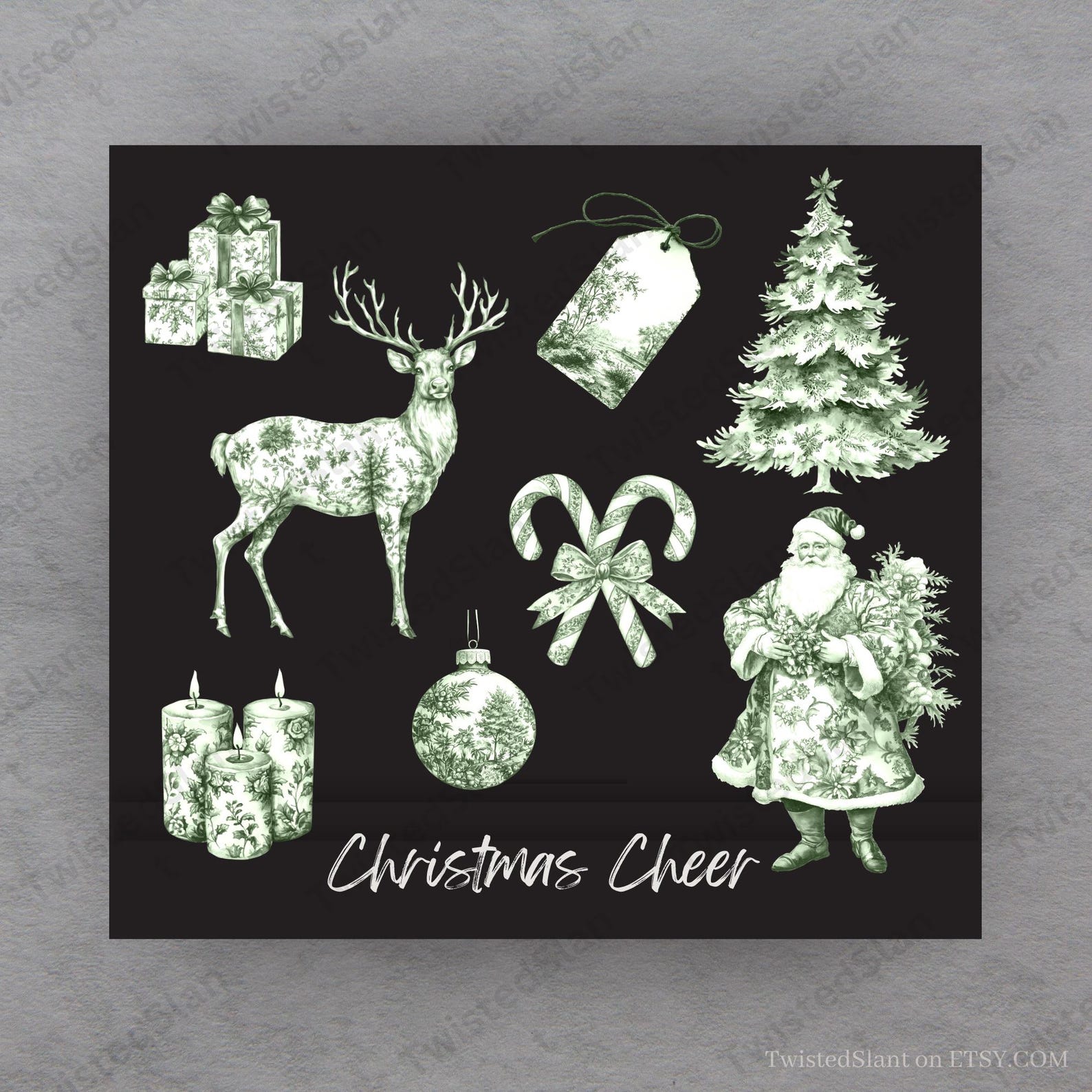 Christmas Toile Clipart Holiday | INSTANT DOWNLOAD | Green Toile ...