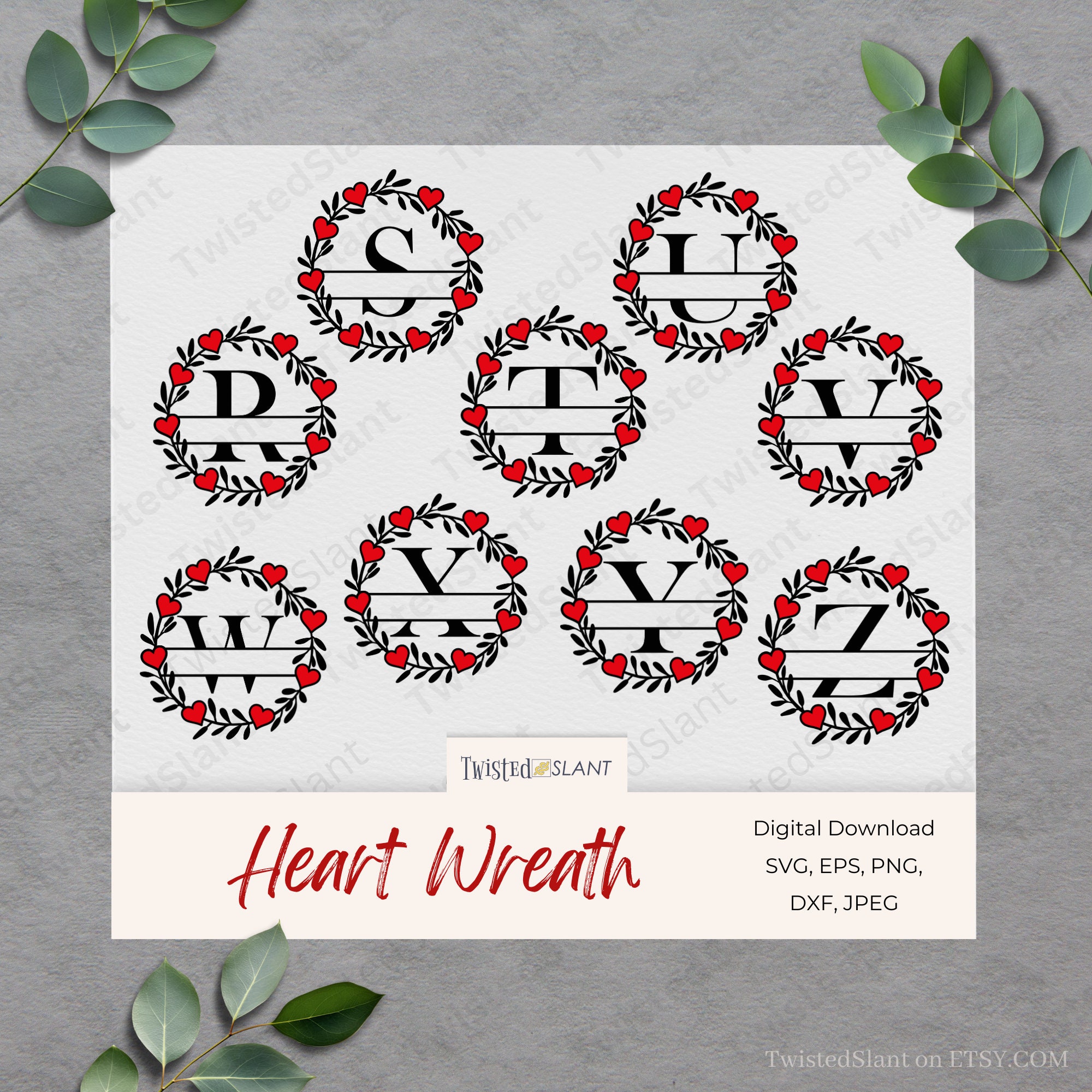 Heart Font Split Letter Monogram Svg, Modern Font, Split Alphabet Svg ...