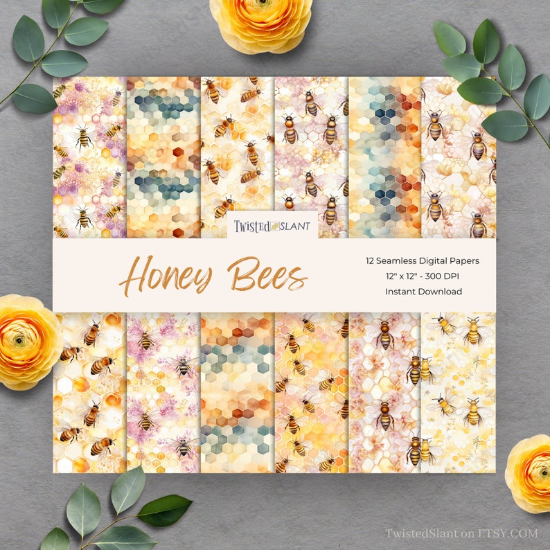 Honey Bee Digital Paper Seamless Pattern | INSTANT DOWNLOAD | Bee ...