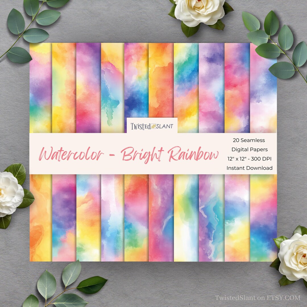 Watercolor Digital Paper Rainbow Colors Gradient | INSTANT DOWNLOAD ...