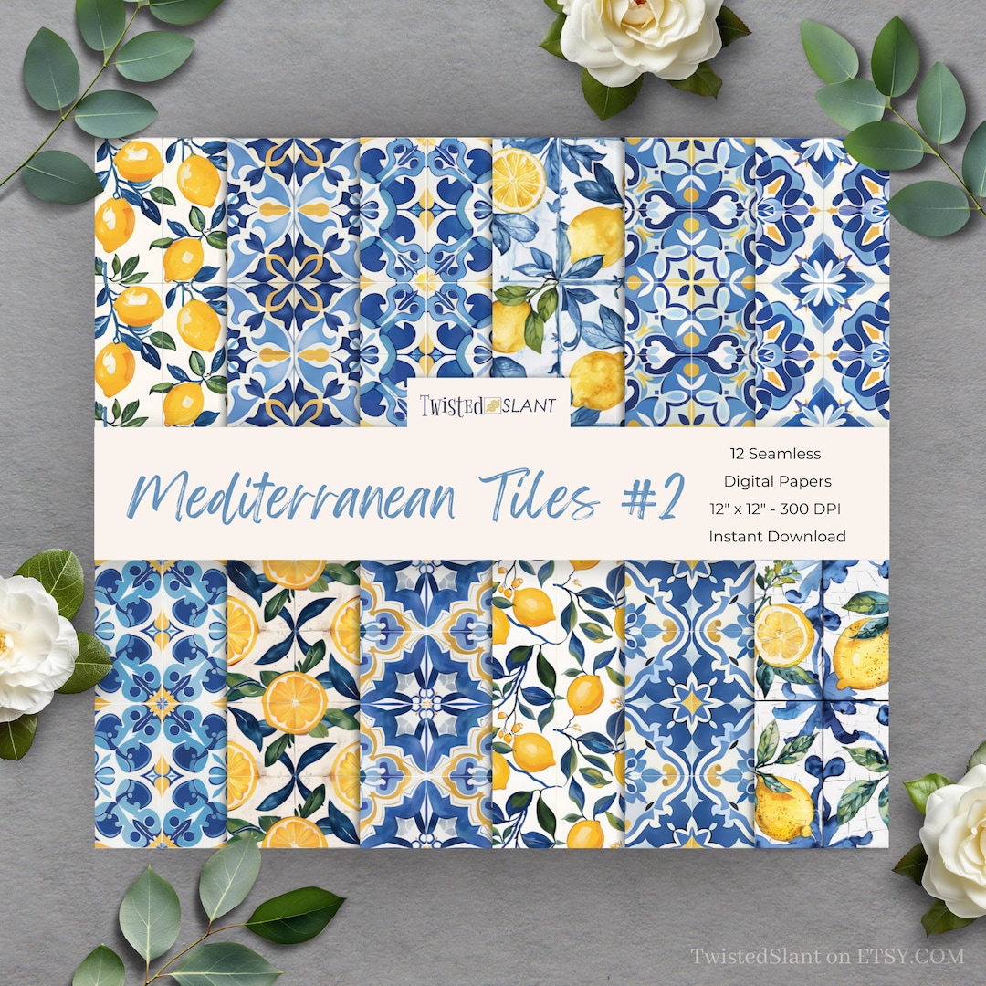 Mediterranean Tiles Digital Paper | INSTANT DOWNLOAD | Mediterranean ...