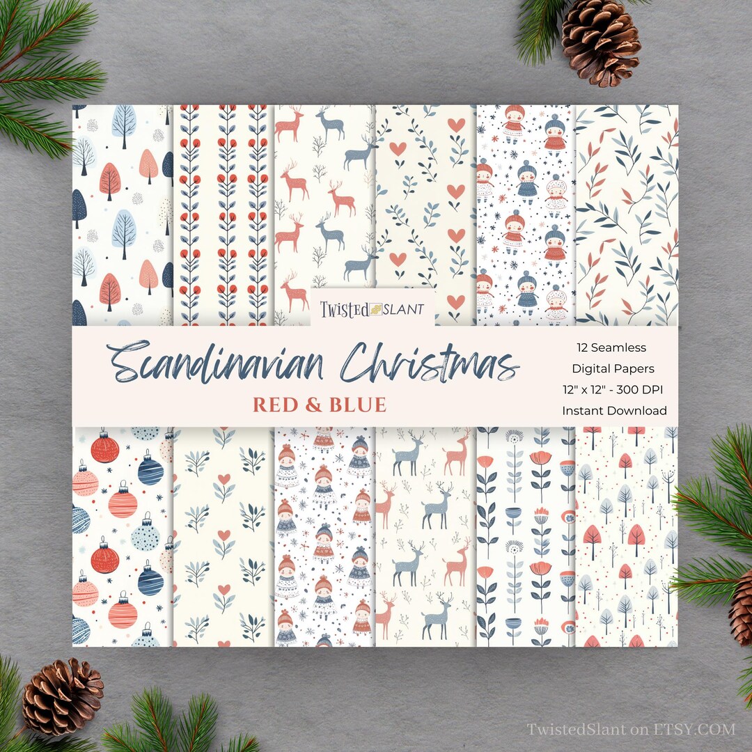 Scandinavian Christmas Digital Papers | INSTANT DOWNLOAD | Scandinavian ...