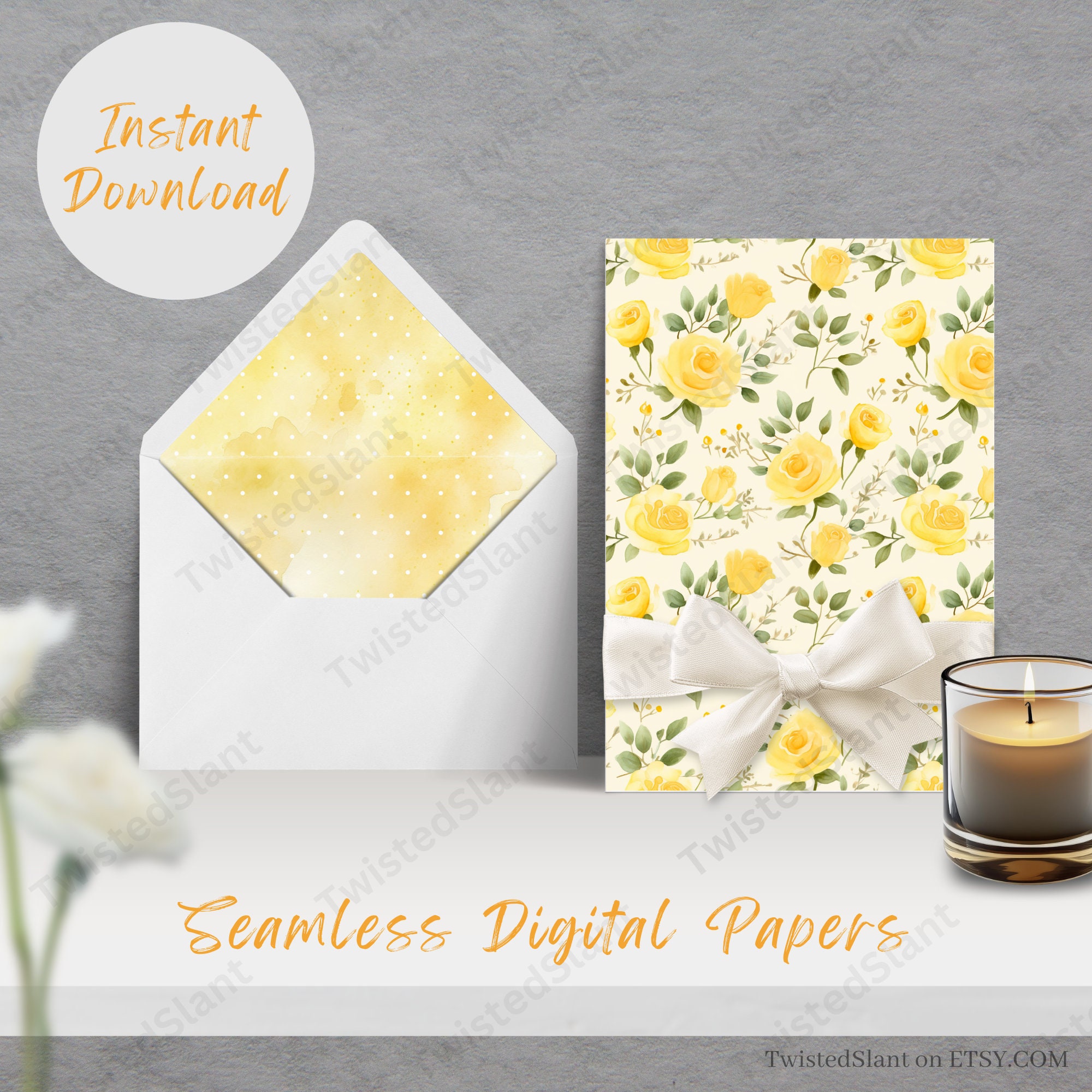 Yellow Rose Seamless Digital Paper | INSTANT DOWNLOAD | Watercolor ...