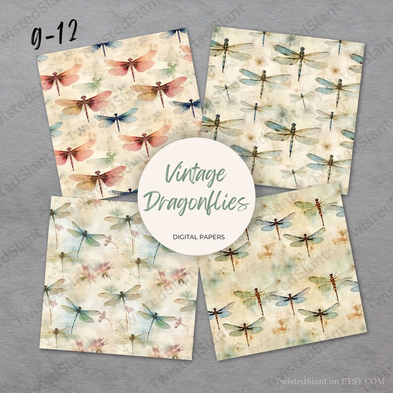 Watercolor Dragonfly Digital Paper INSTANT DOWNLOAD Dragonfly Digital ...