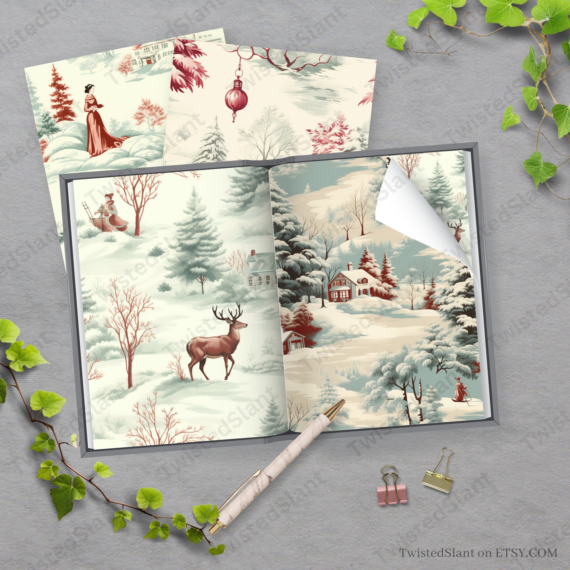 Christmas Toile Digital Paper | INSTANT DOWNLOAD | Christmas Digital ...