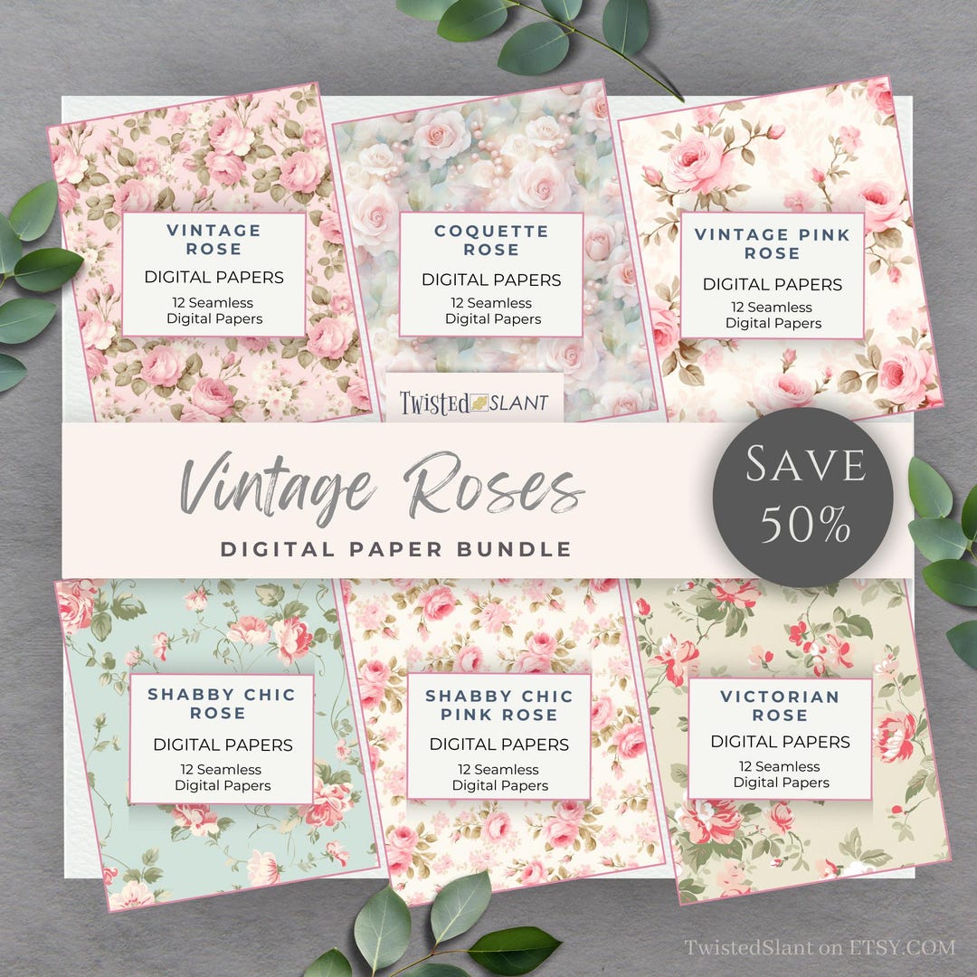 Vintage Roses Digital Paper | INSTANT DOWNLOAD | Digital Papers Bundle ...