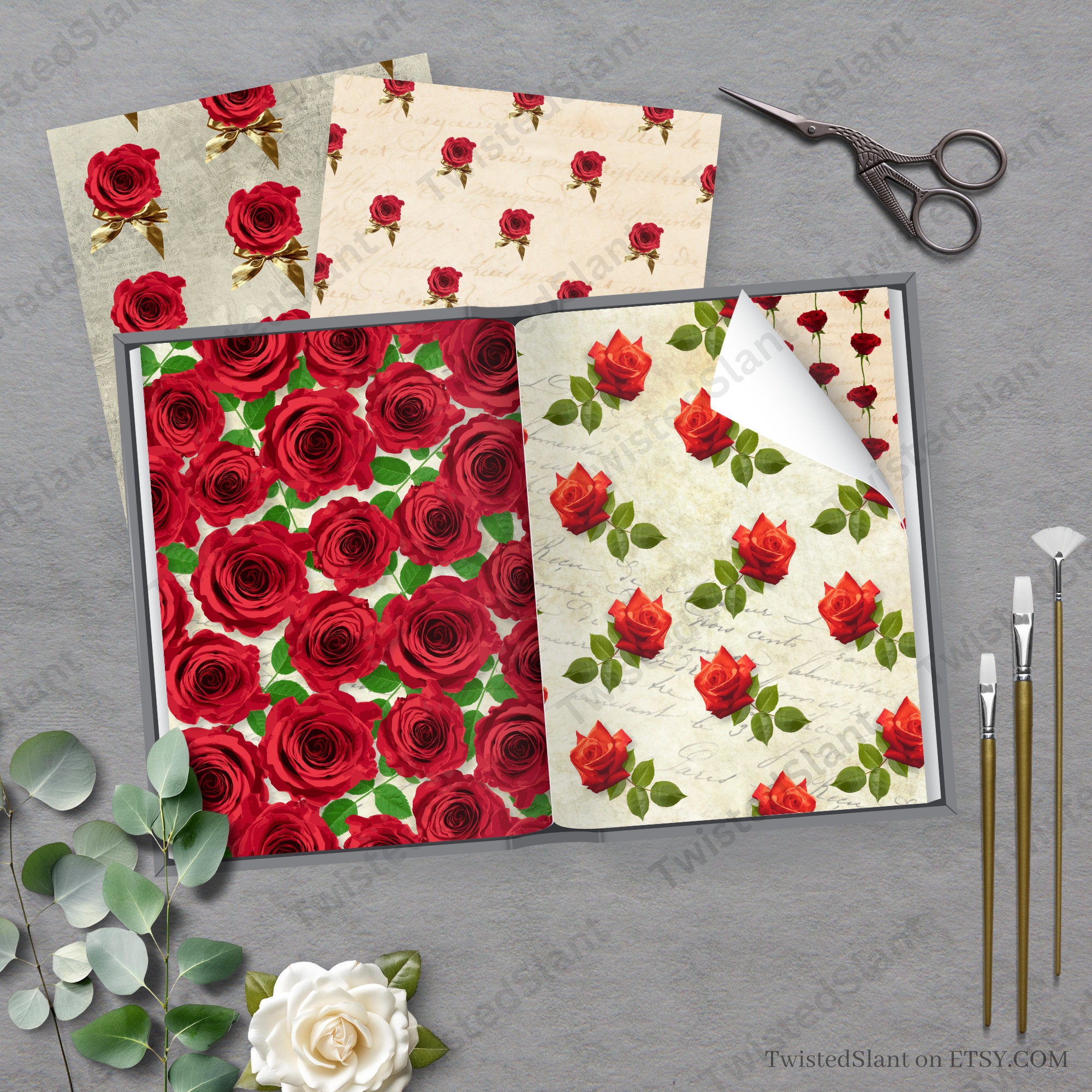 Red Rose Digital Paper, Seamless Papers, Crimson Red, Red Roses ...