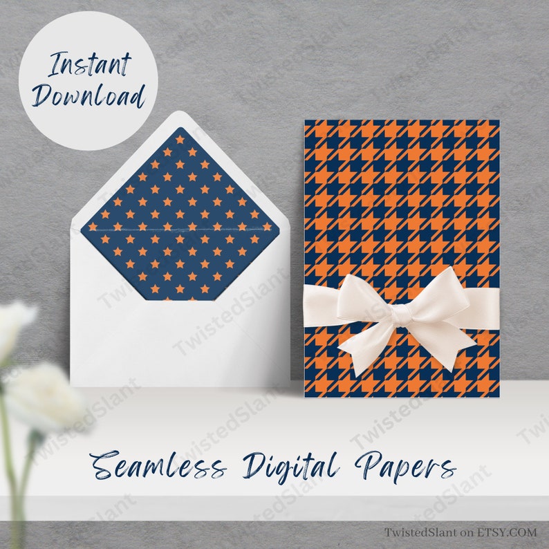 Navy Blue and Orange Digital Paper INSTANT DOWNLOAD Seamless Geometric ...
