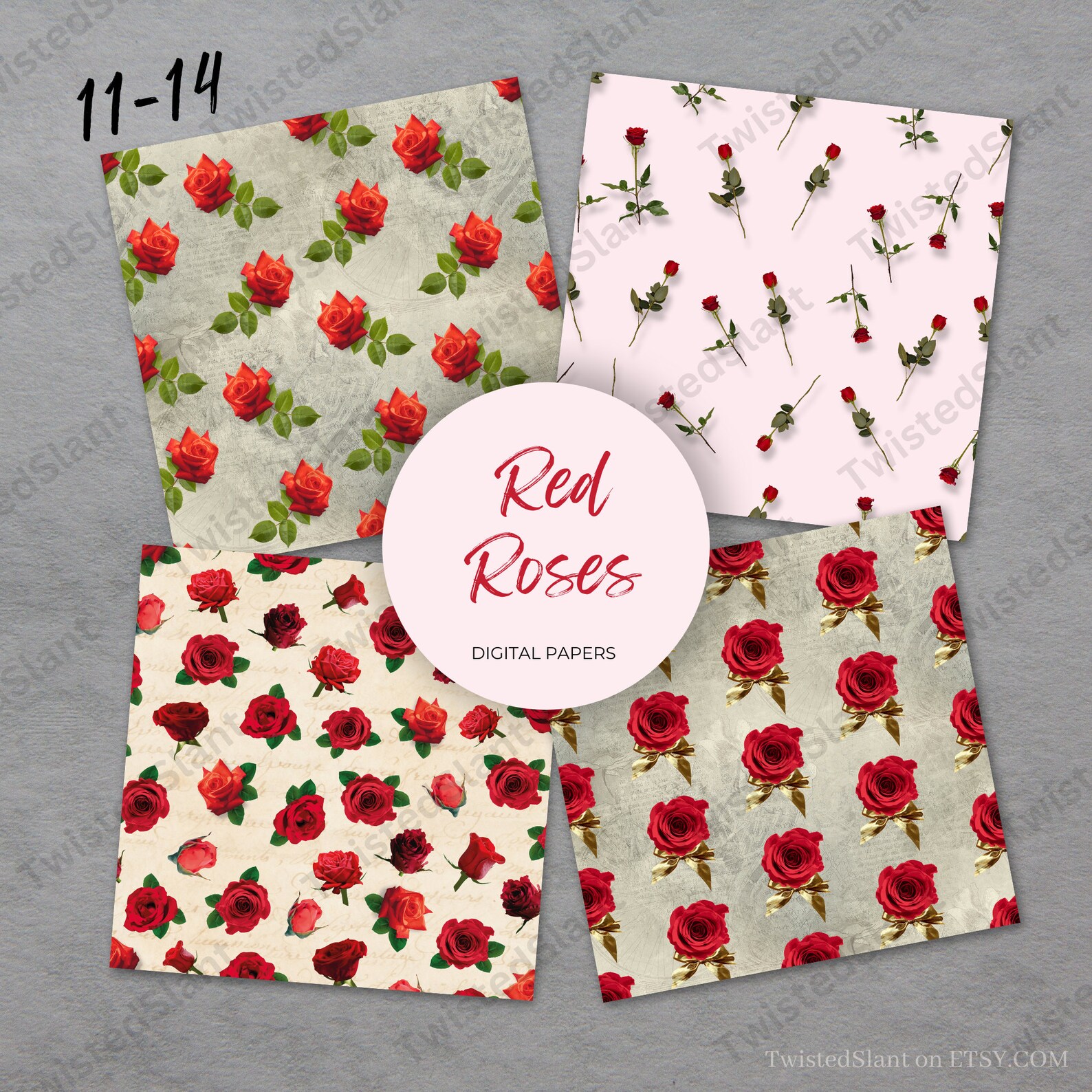 Red Rose Digital Paper, Seamless Papers, Crimson Red, Red Roses ...