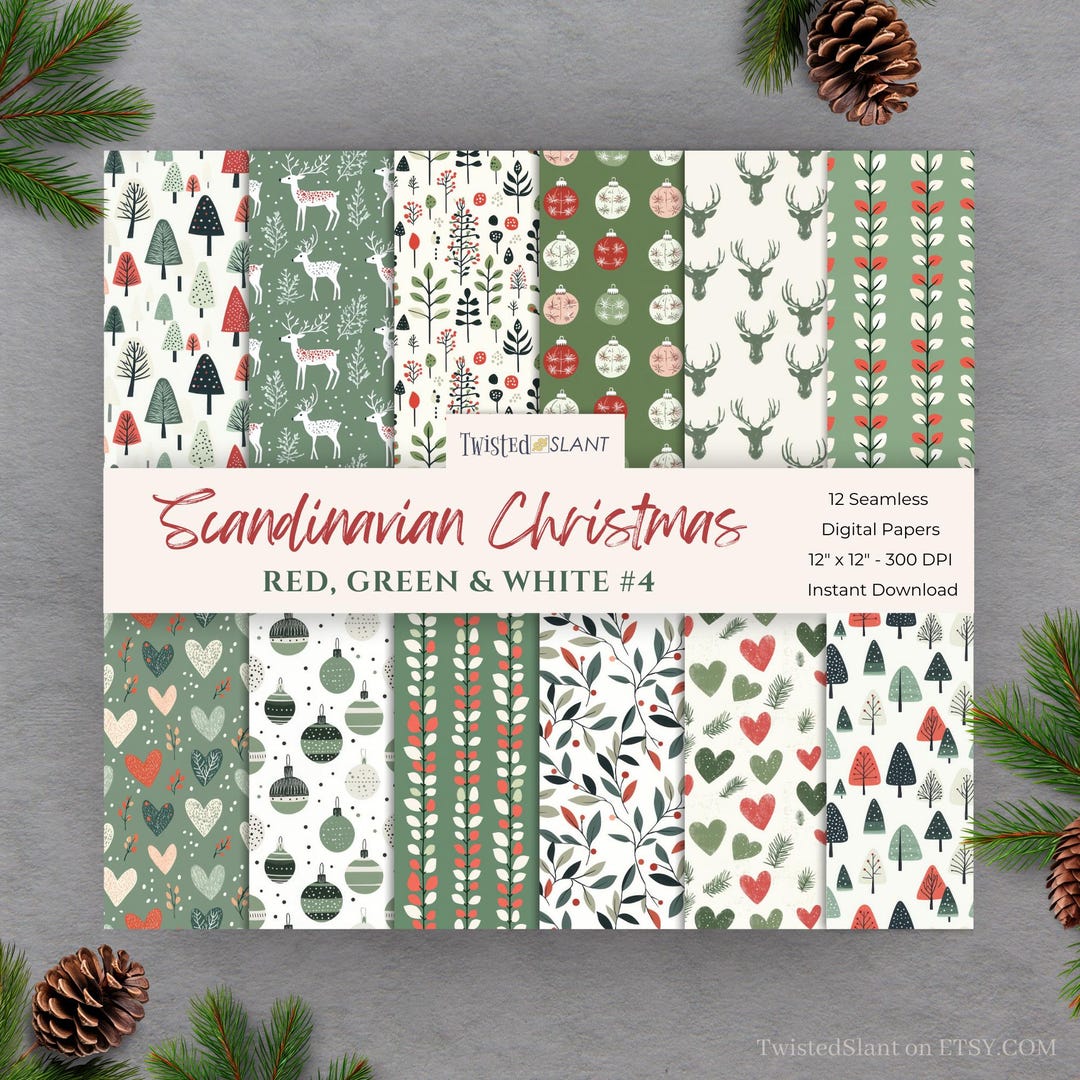 Scandinavian Christmas Digital Papers | INSTANT DOWNLOAD | Scandinavian ...