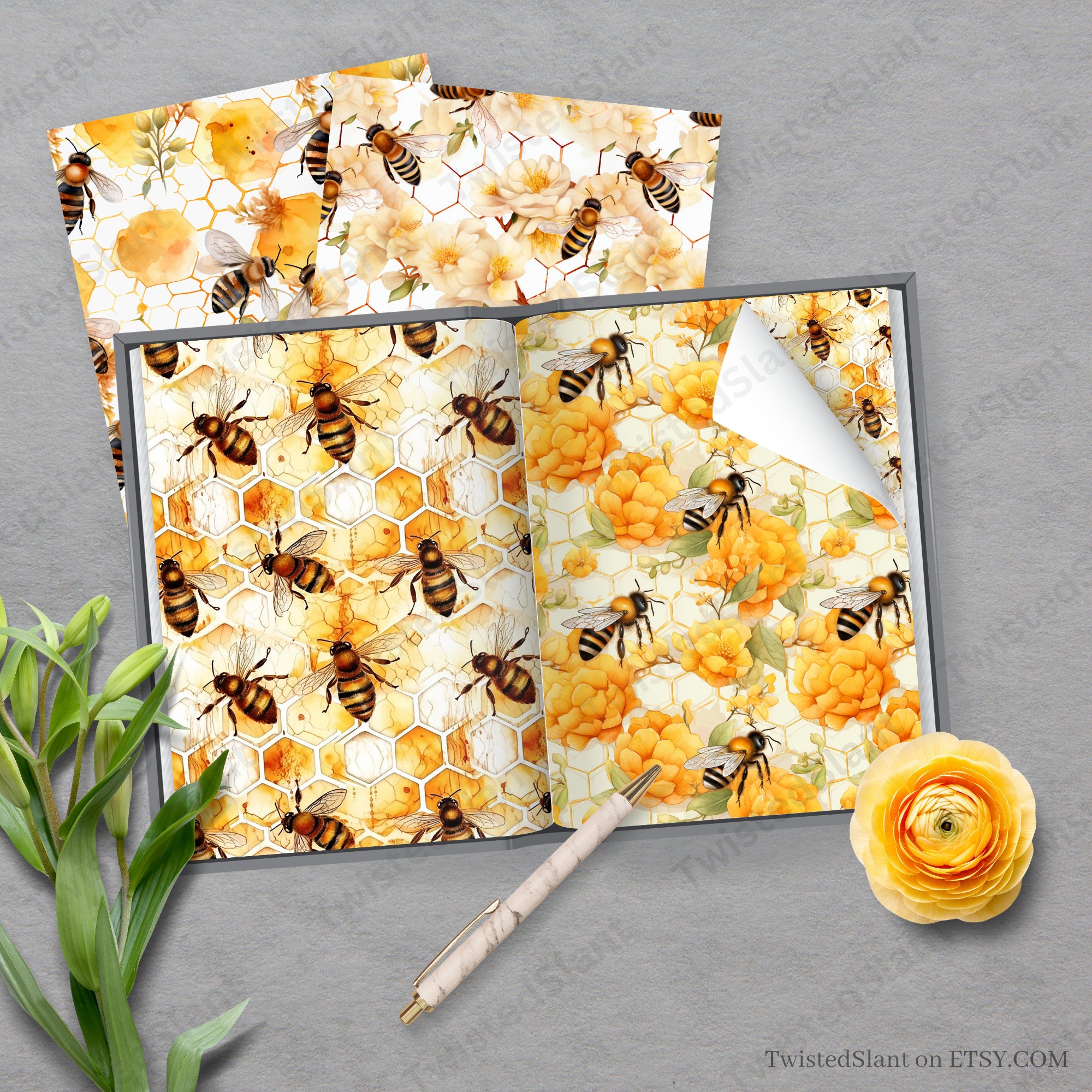 Honey Bee Digital Paper Seamless Pattern INSTANT DOWNLOAD Bee Digital ...