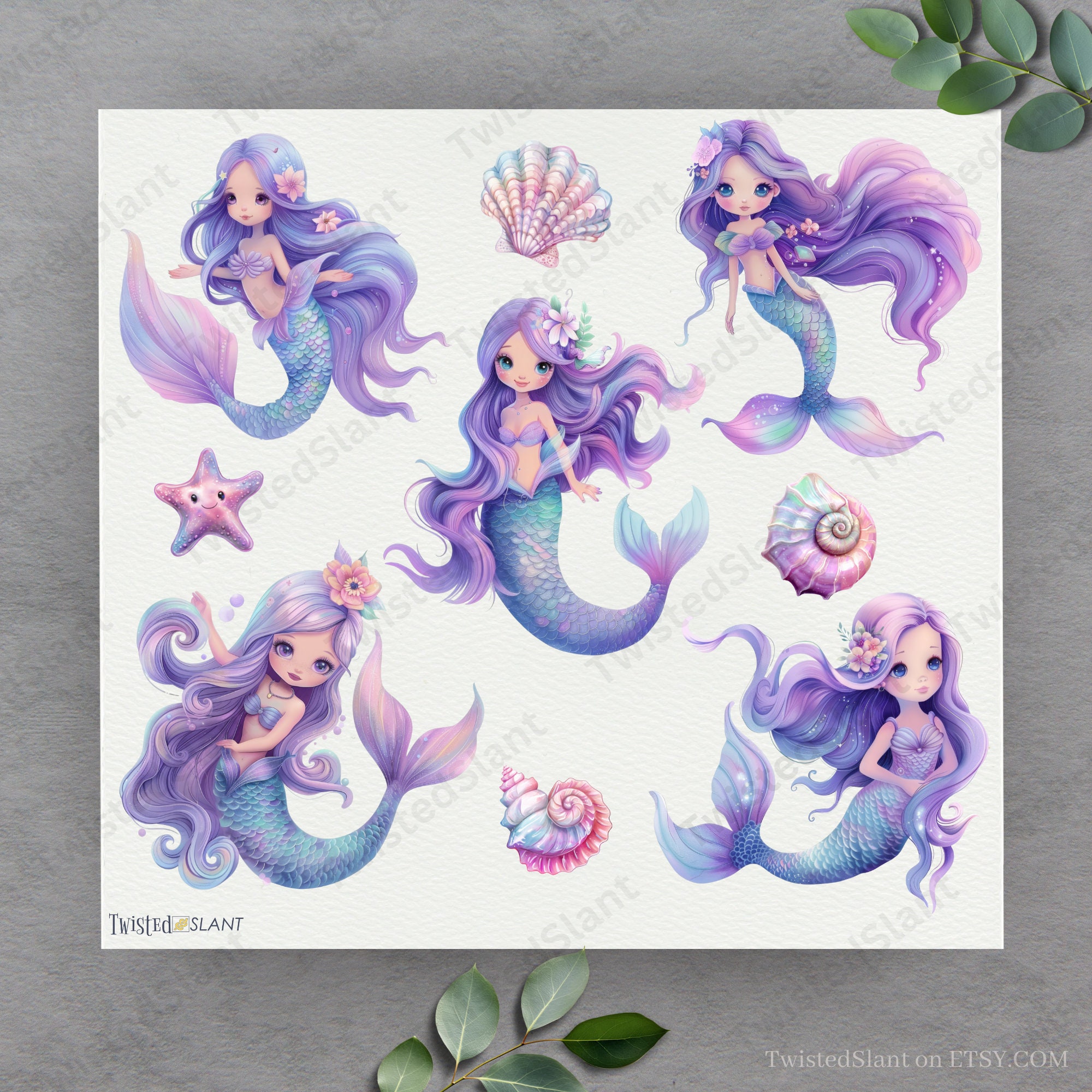 Watercolor Mermaid Clipart Bundle INSTANT DOWNLOAD Little Mermaid Png ...