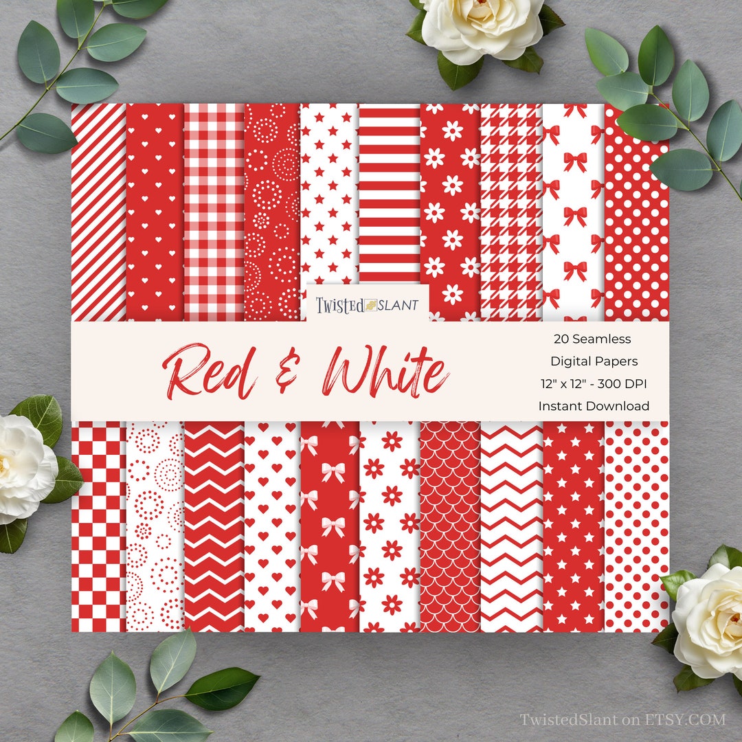 Red and White Digital Paper | INSTANT DOWNLOAD | Seamless Geometric ...