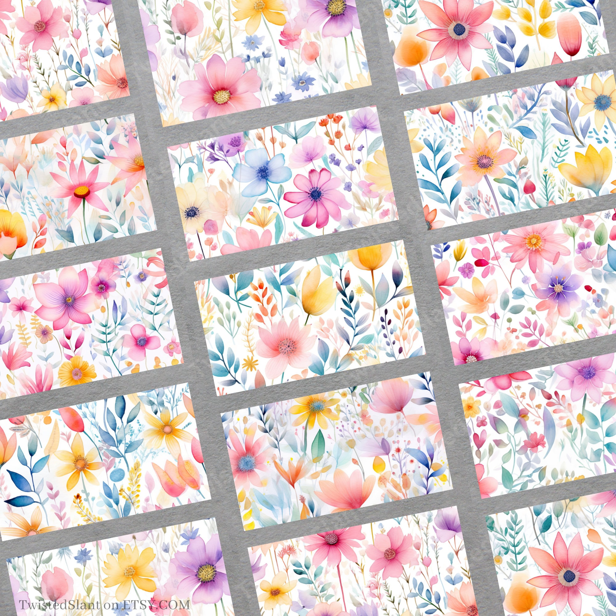 Spring Floral Medley Digital Paper INSTANT DOWNLOAD Watercolor Flowers ...