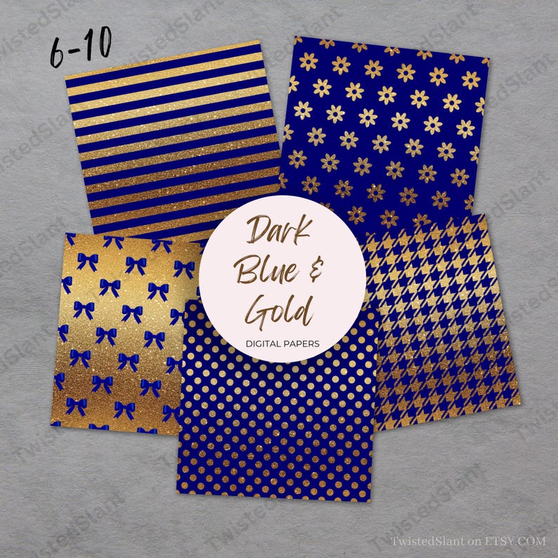 Blue and Gold Digital Paper | INSTANT DOWNLOAD | Seamless Geometric ...