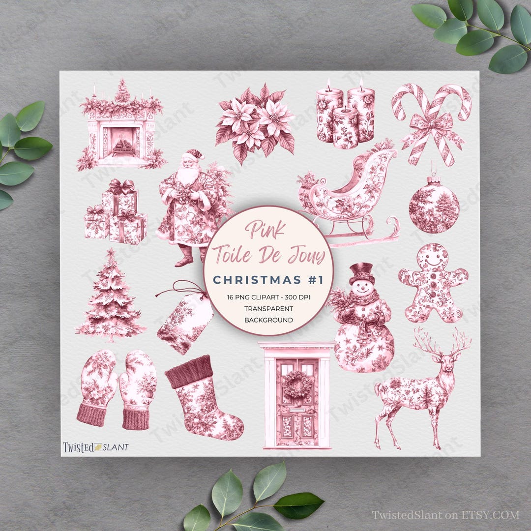 Christmas Toile Clipart Holiday | INSTANT DOWNLOAD | Pink Toile De Jouy ...