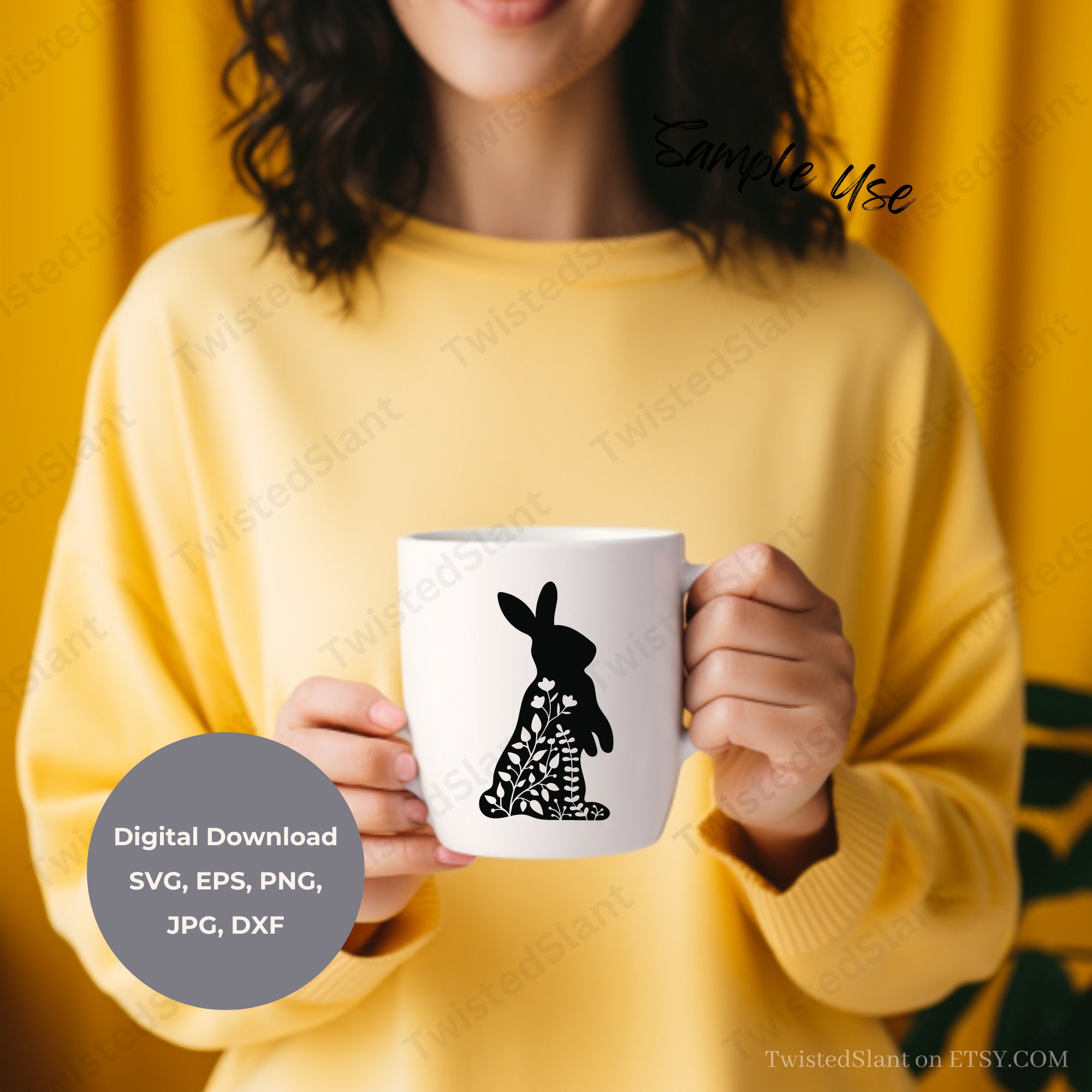 Floral Bunny Svg INSTANT DOWNLOAD Rabbit Silhouette Svg Cute Bunny Svg ...