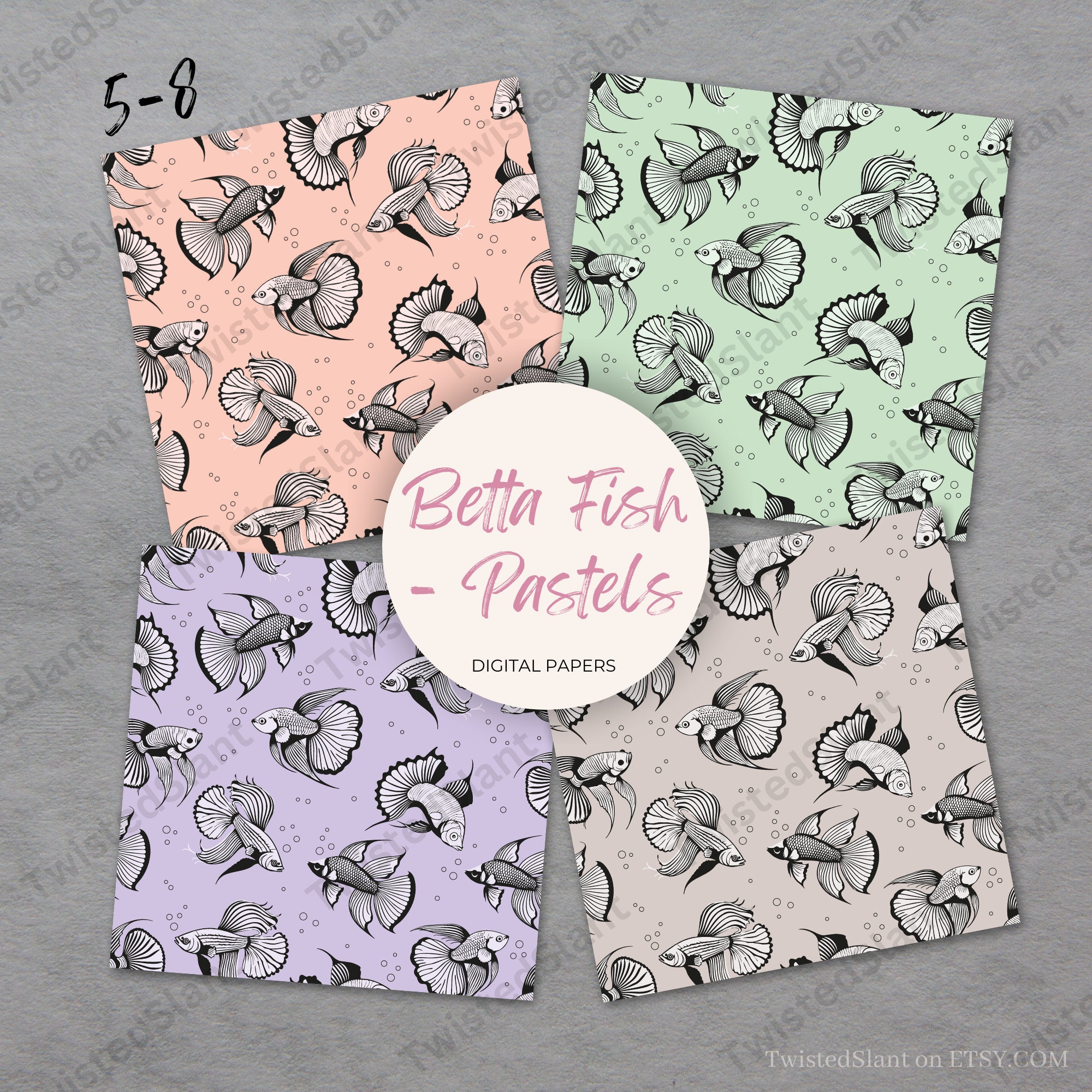 Betta Fish Digital Paper INSTANT DOWNLOAD Fighting Fish Seamless Paper ...