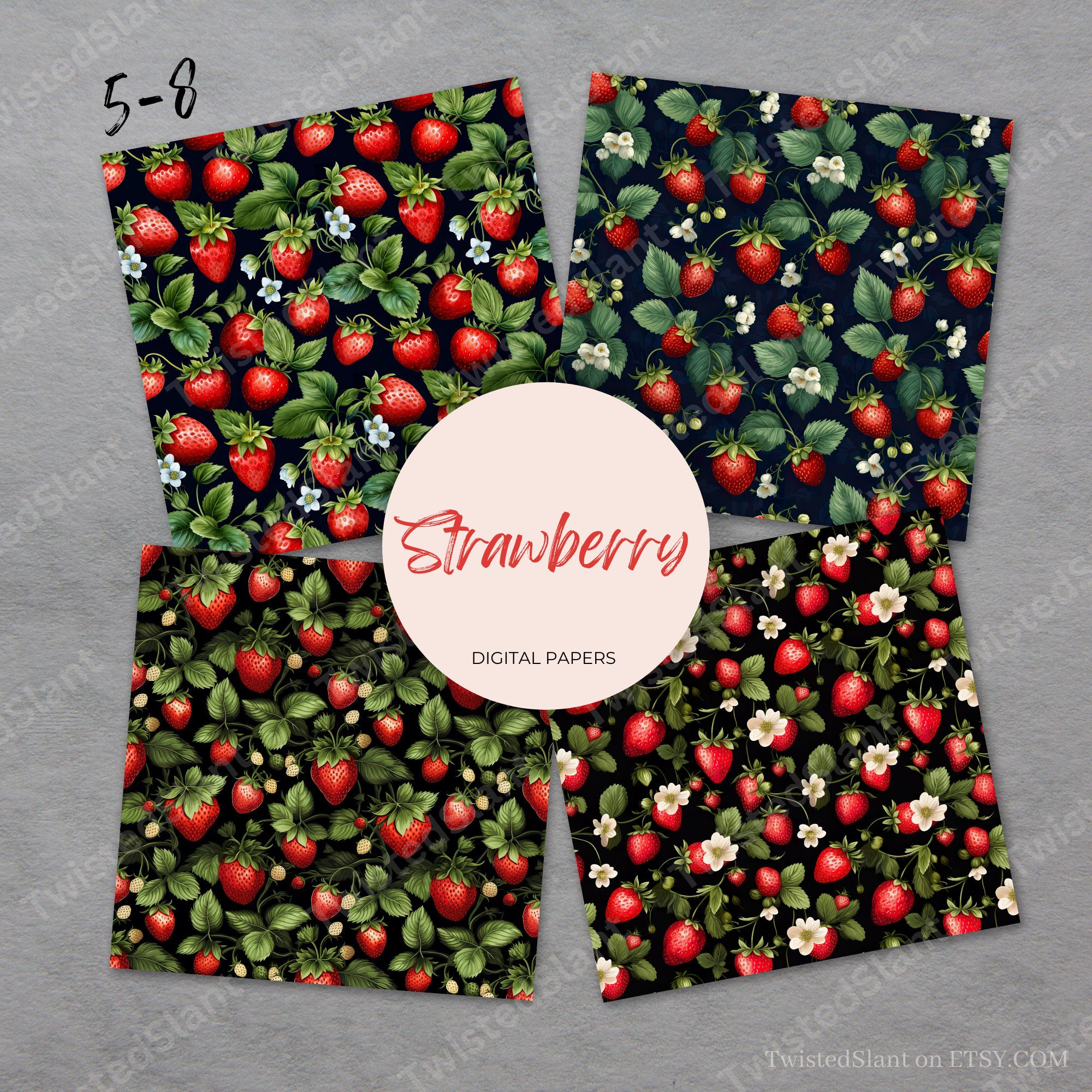 Digital Papers Strawberries INSTANT DOWNLOAD Watercolor Strawberry ...