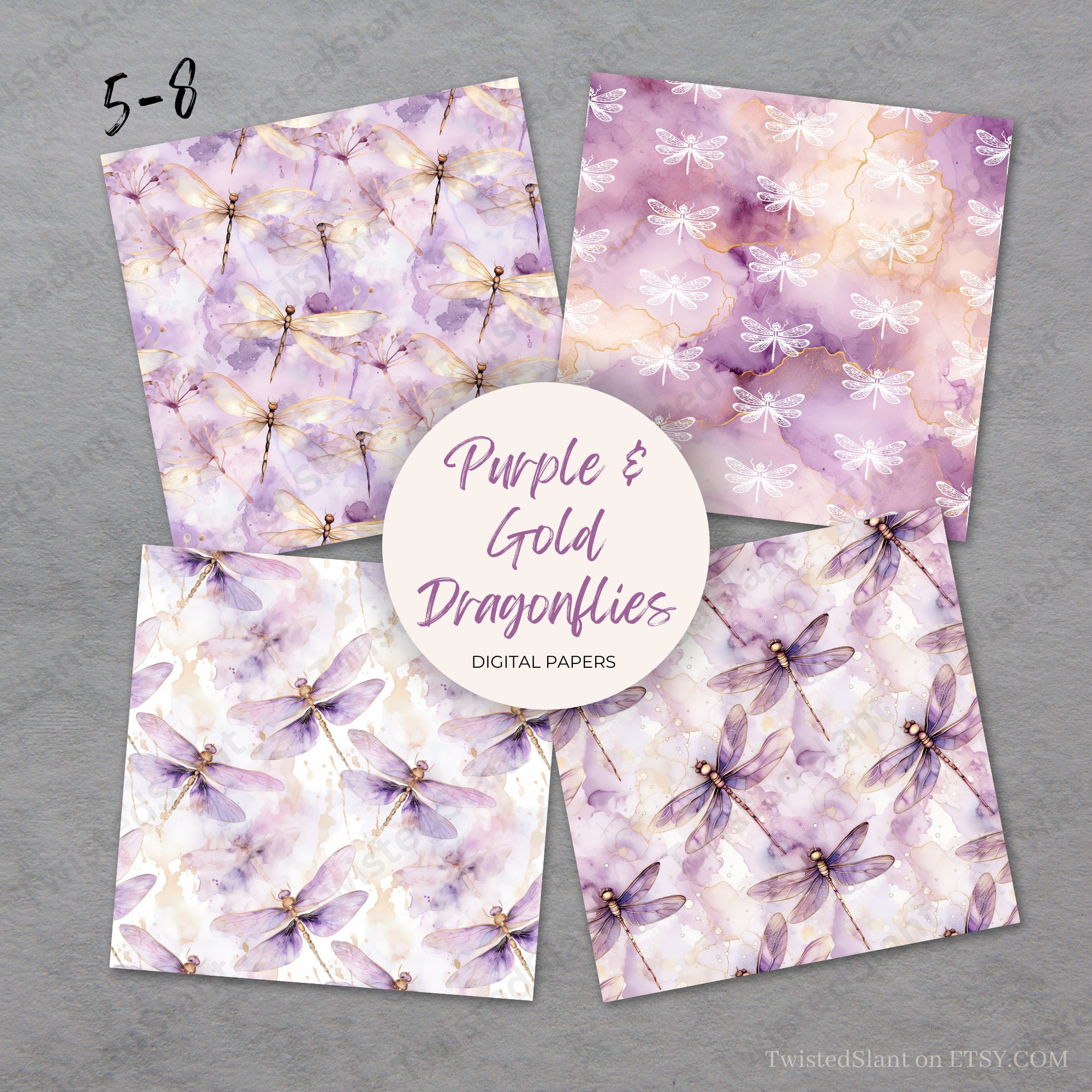 Watercolor Dragonfly Digital Paper INSTANT DOWNLOAD Dragonfly Digital ...