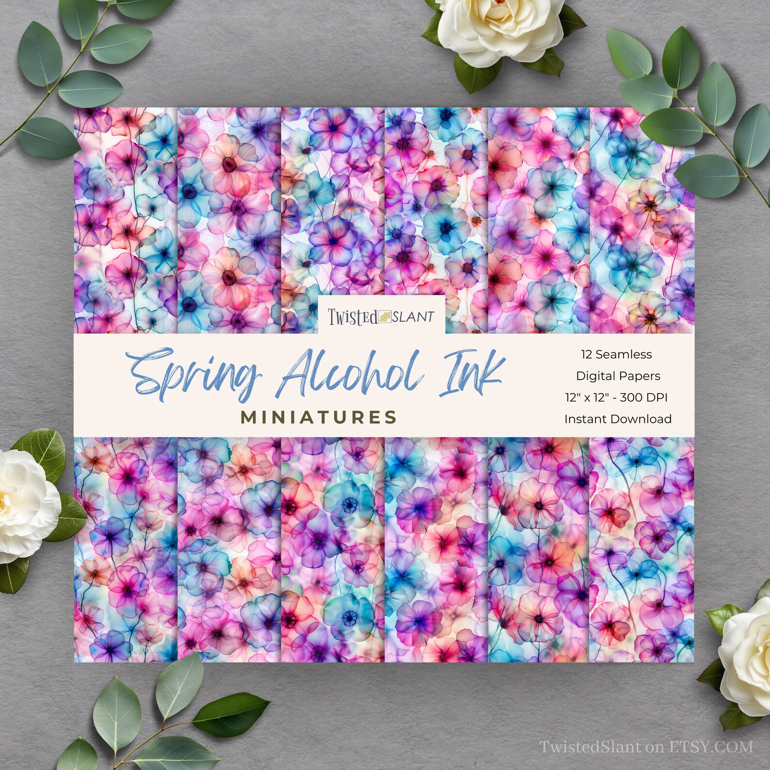 Floral Alcohol Ink Digital Paper | INSTANT DOWNLOAD | Seamless Textures ...