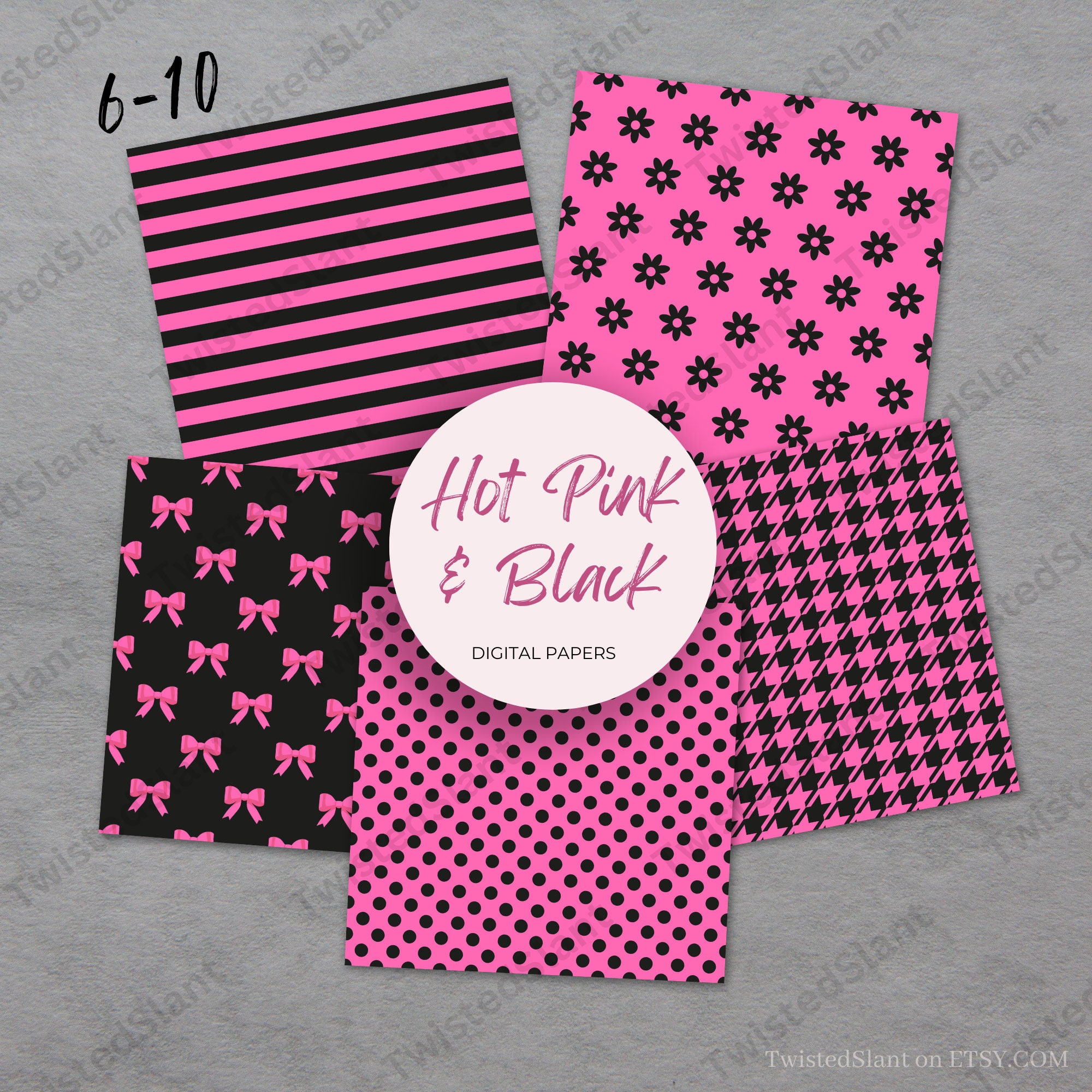 Hot Pink and Black Digital Paper | INSTANT DOWNLOAD | Seamless ...