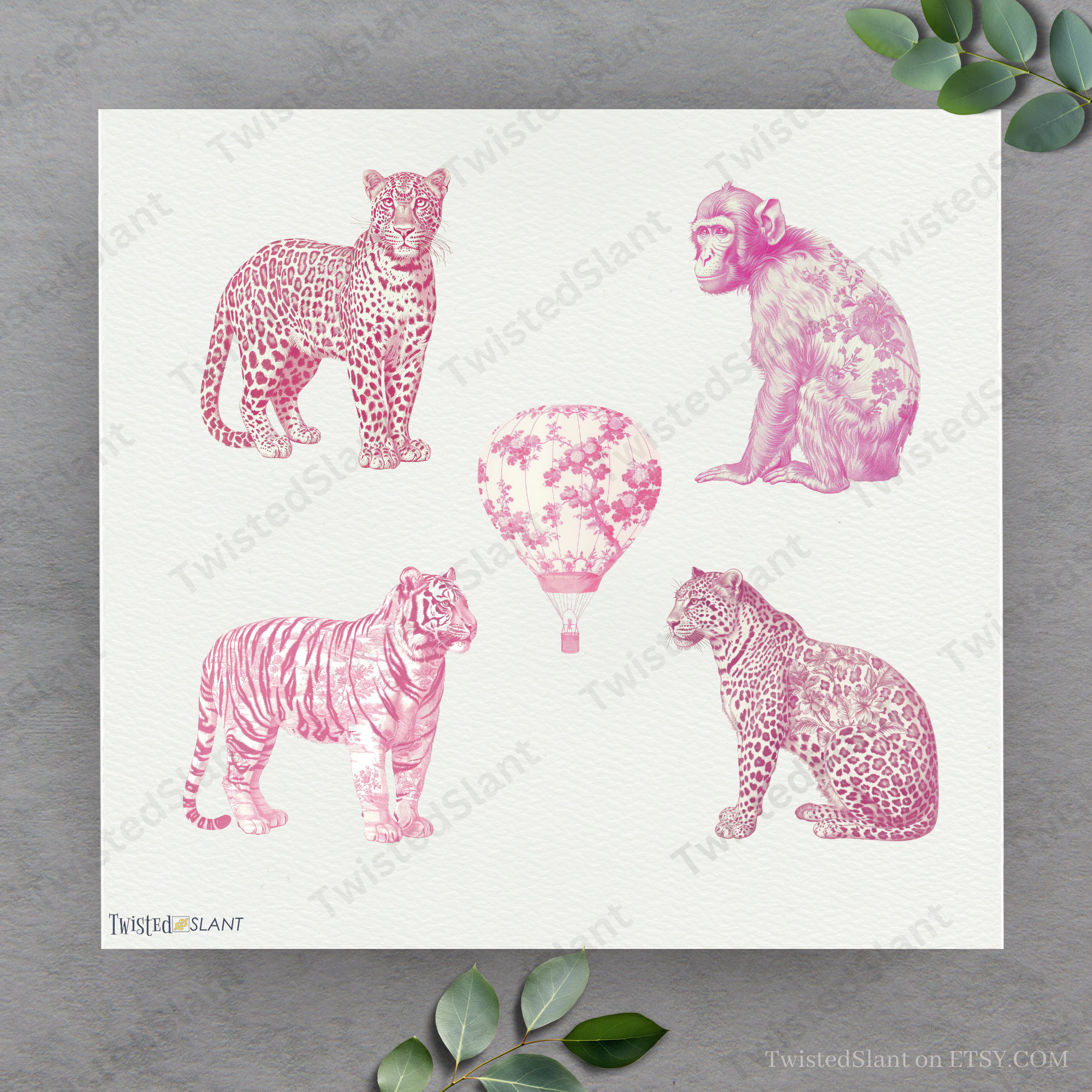 Pink Safari Toile Clipart: Vintage Chinoiserie (instant Download) - Etsy