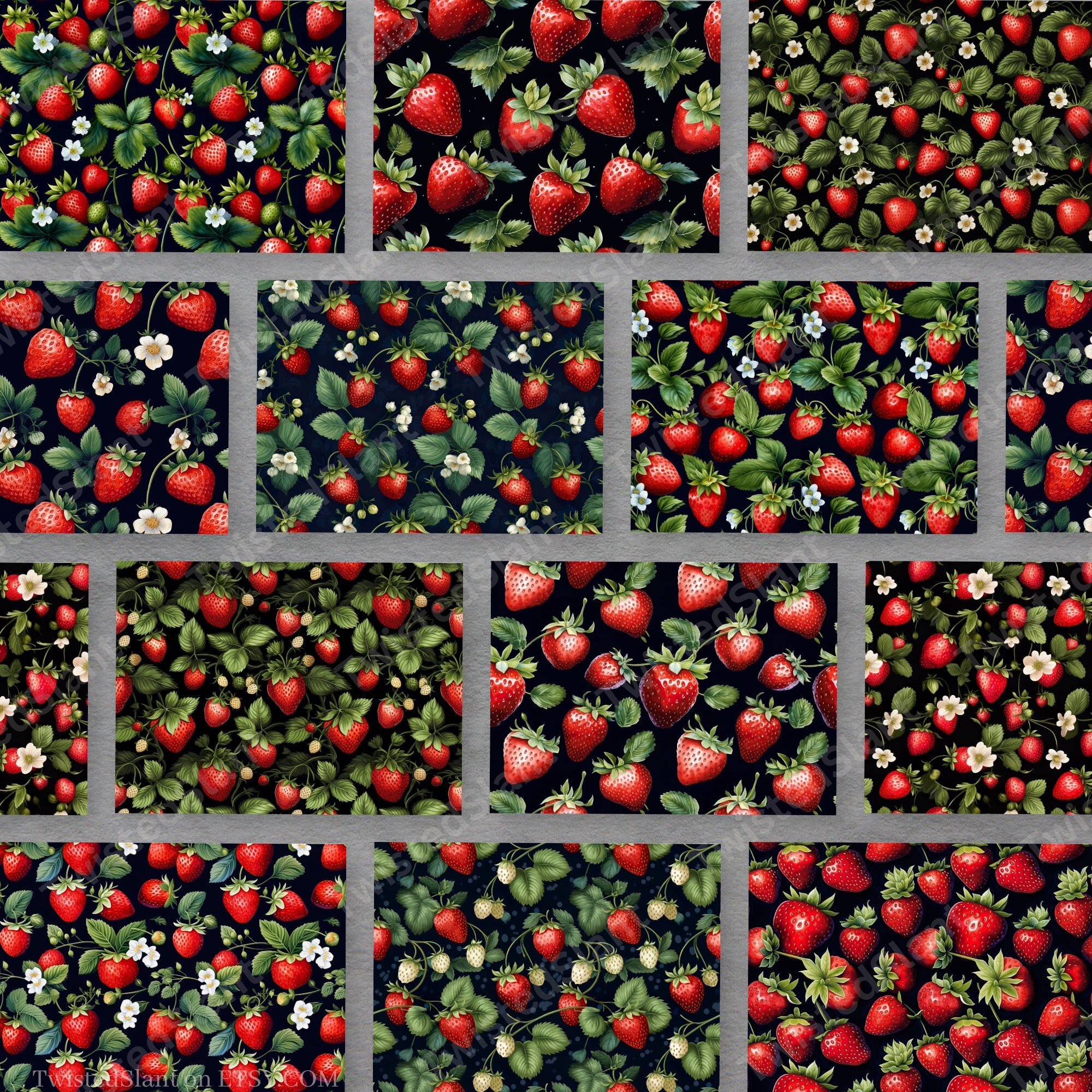 Digital Papers Strawberries INSTANT DOWNLOAD Watercolor Strawberry ...