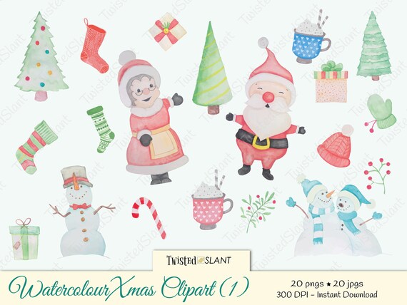 Watercolour Christmas Clipart Snowman Clipart Christmas Tree - Etsy