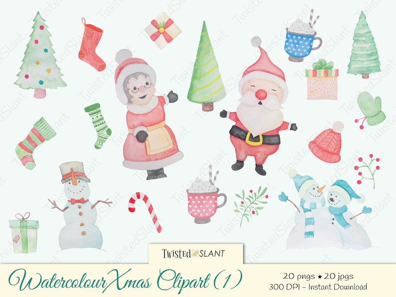 Watercolour Christmas Clipart, Snowman Clipart, Christmas Tree Clipart ...