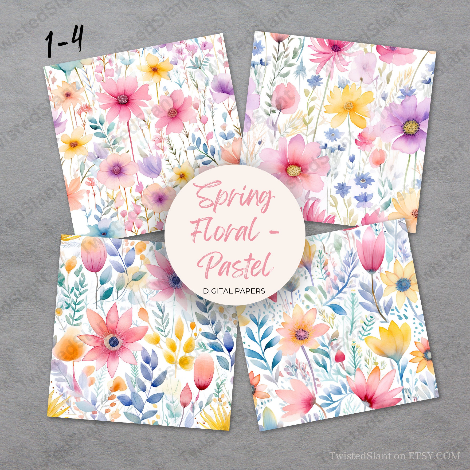 Spring Floral Medley Digital Paper INSTANT DOWNLOAD Watercolor Flowers ...