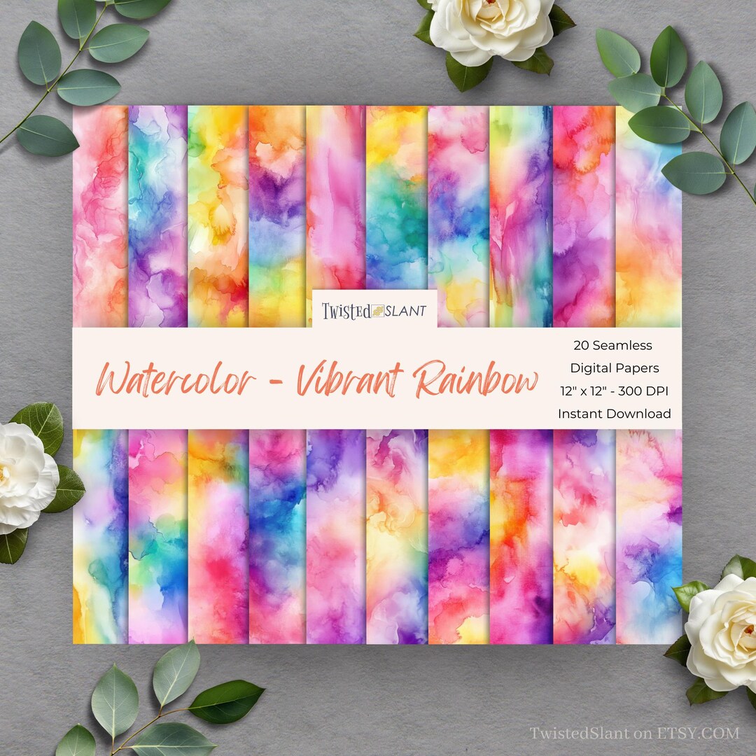 Watercolor Digital Paper Rainbow Colors Gradient | INSTANT DOWNLOAD ...