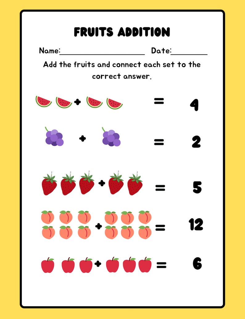 Fruit Math Worksheets Printable - Etsy