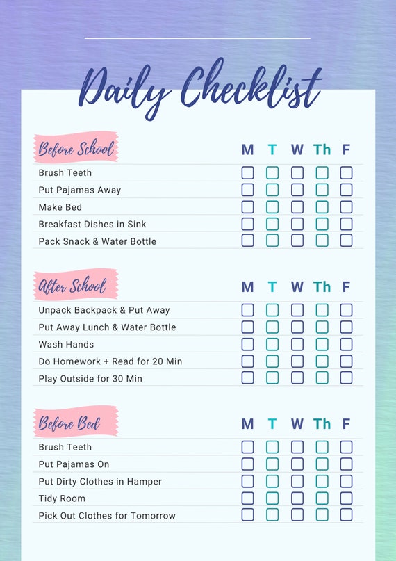 Daily Checklist/to Do List Printable - Etsy