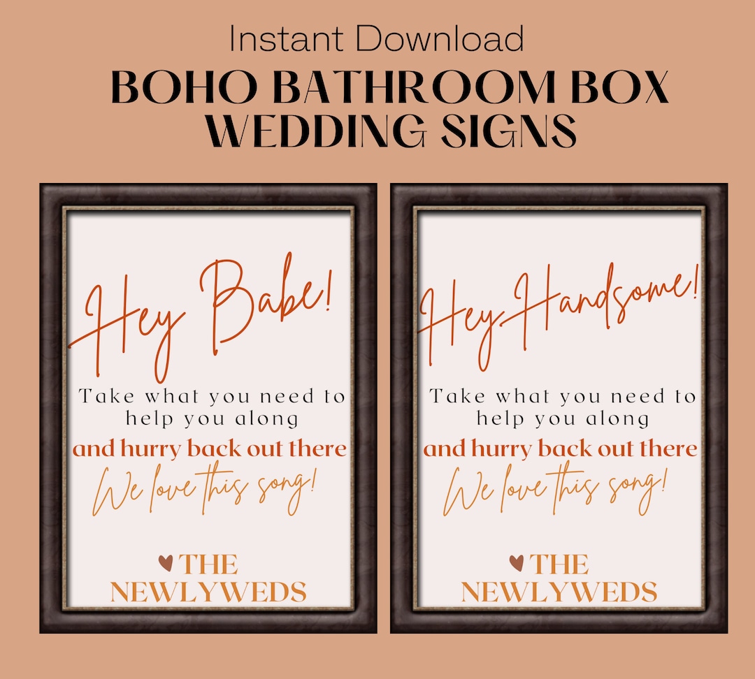 Cute Boho Wedding Bathroom Box Signs - Instant Download - Etsy