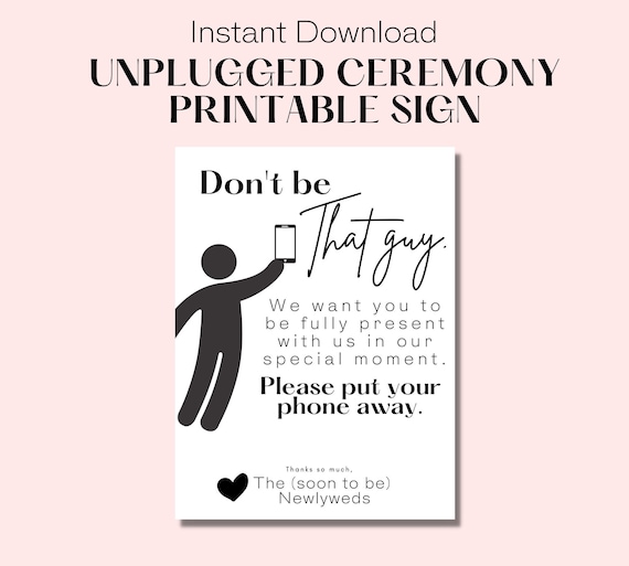 Funny Unplugged Wedding Ceremony Sign Instant Download | Etsy