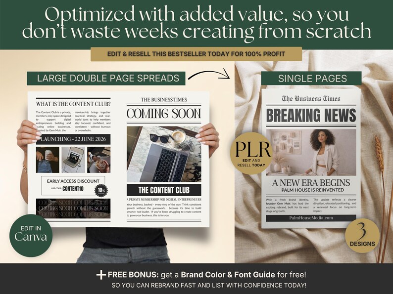 Editable Business Newspaper Template, Canva PLR, Brand Announcement (7 ...